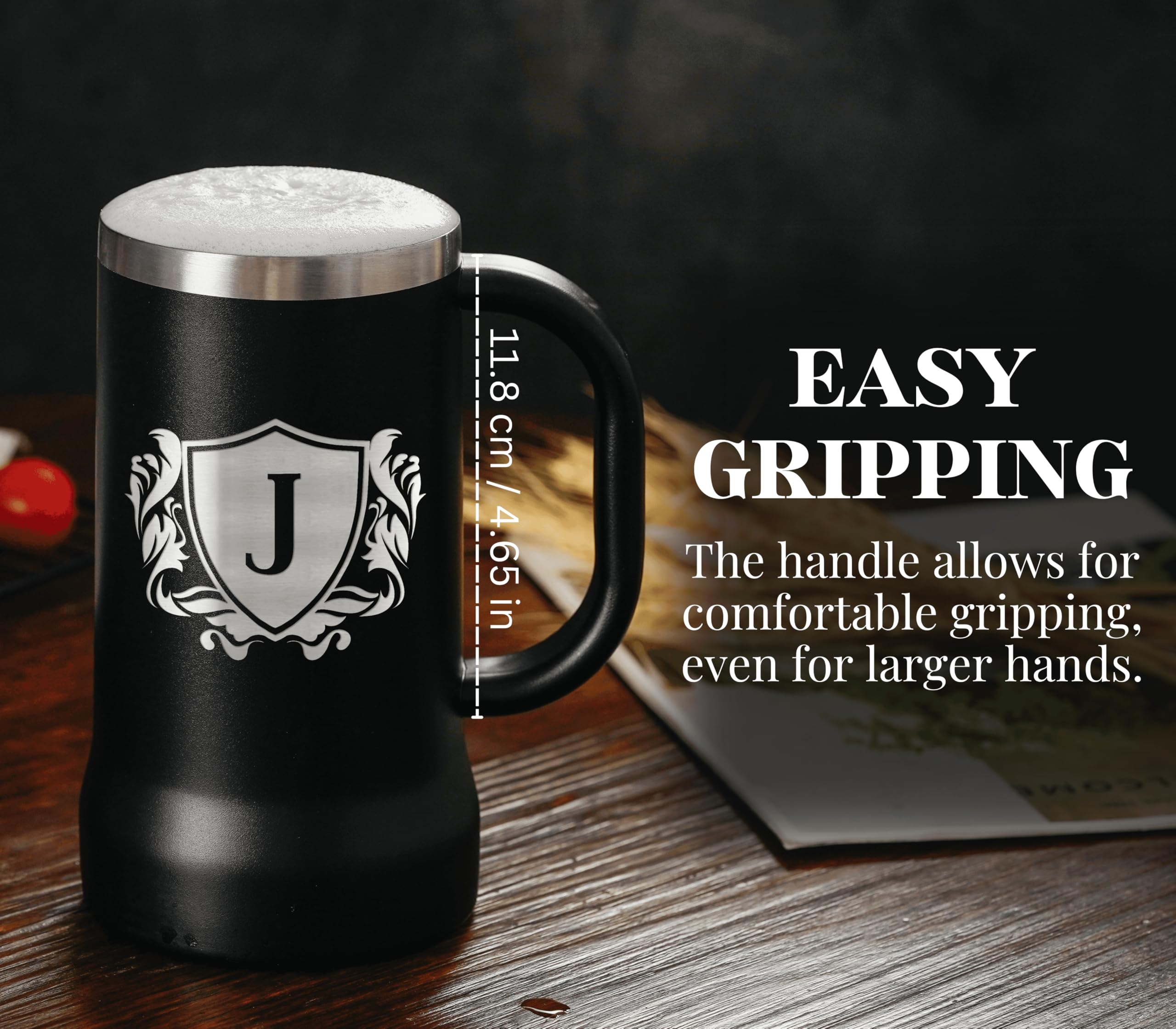 Onebttl Personalized Beer Stein, Beer Mug with Handle - Gifts for Beer Lovers, Men Who Have Everything on Birthday, Christmas - Customized Monogram 24 oz Double Wall Stainless Steel Cup, F