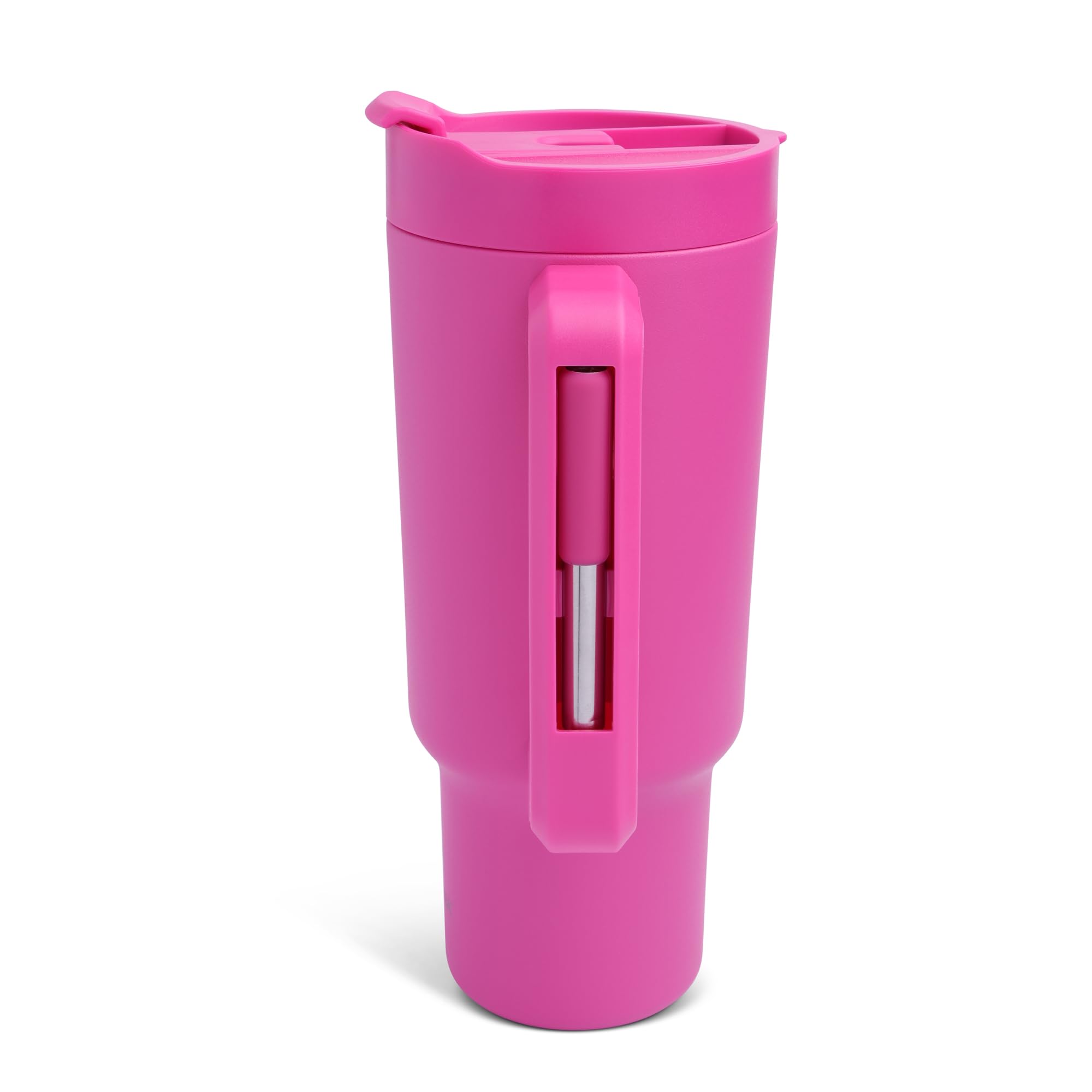Manna Stainless Steel Double Wall Insulated Tumbler with Smart Seal Dual Sip Lid and Straw Fit Handle - 40 Oz - Bright Pink Powder Coat