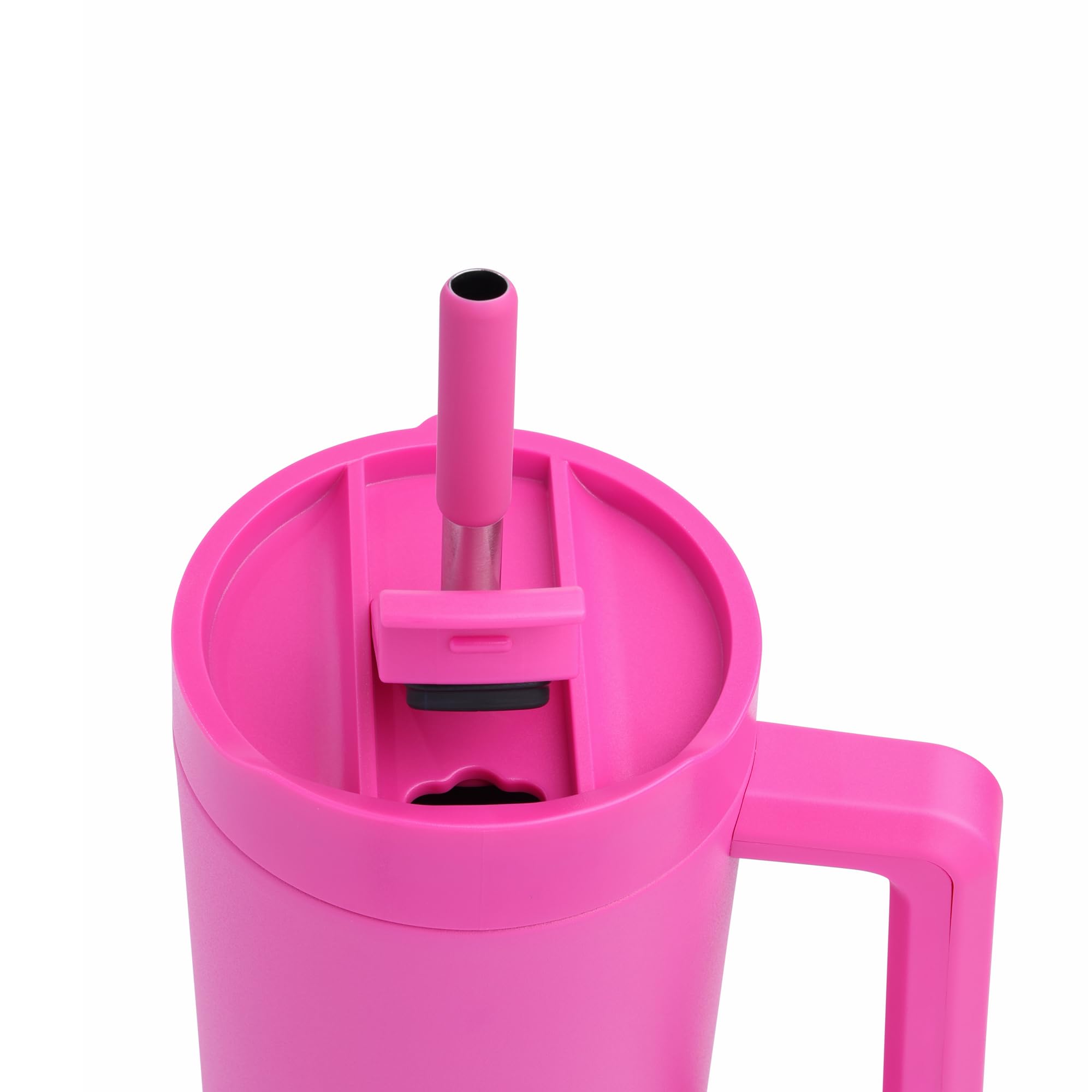 Manna Stainless Steel Double Wall Insulated Tumbler with Smart Seal Dual Sip Lid and Straw Fit Handle - 40 Oz - Bright Pink Powder Coat