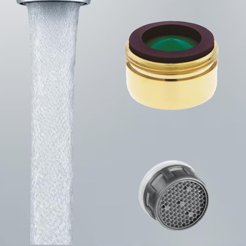 Polished Brass Aerator Housing Faucet 1.0 gpm 1.2, 1.5, 1.8, 2.2 flow rates insert Washer Dual/Male/Female Standard Threads (Male Thread, Green 1.5 gpm)