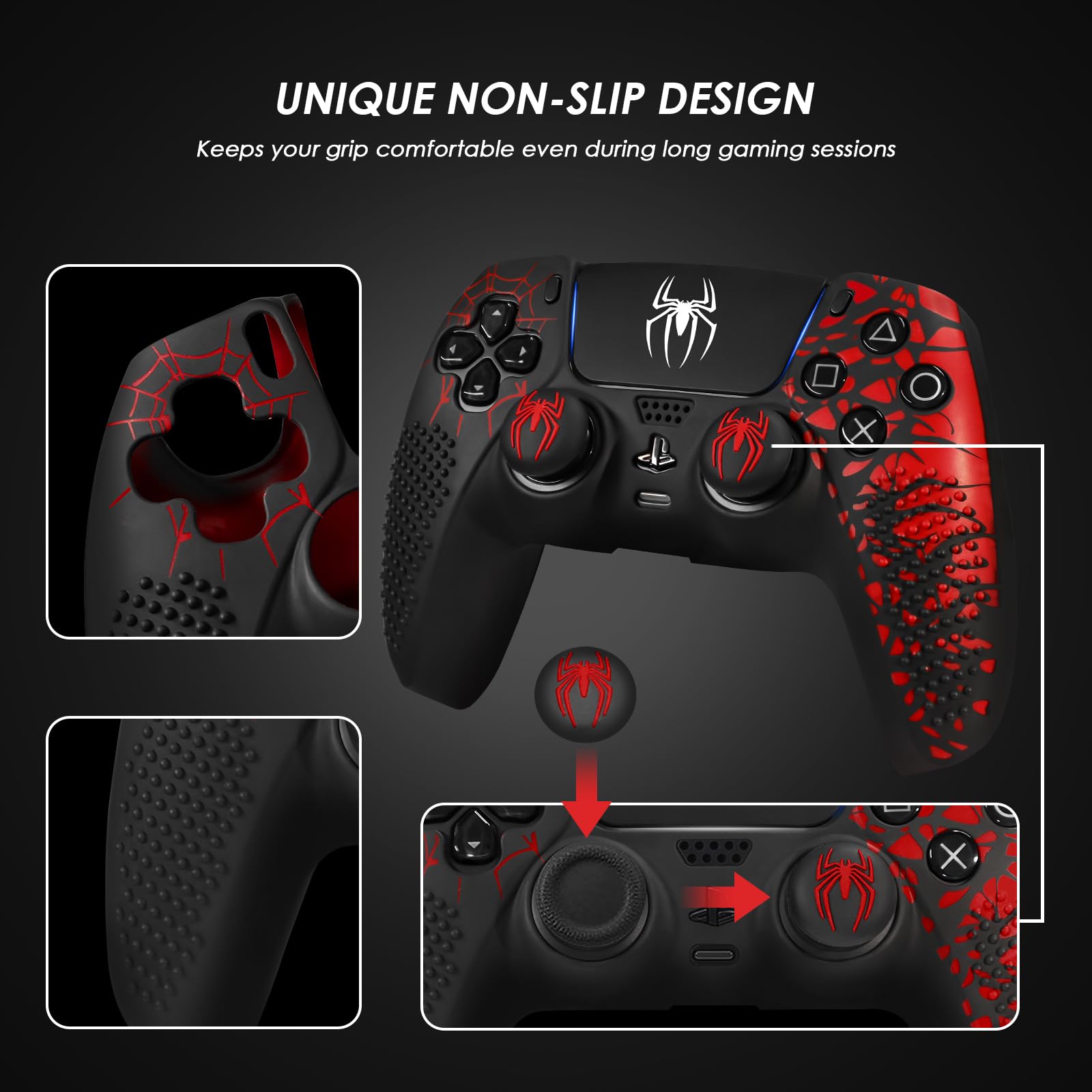 Anti-Slip Skin for PS5 Controller, Protective Controller Cover for PS5 Accessories, Silicone PlayStation 5 Controller Cover Case with Thumb Grip Caps and Touch Pad Sticker