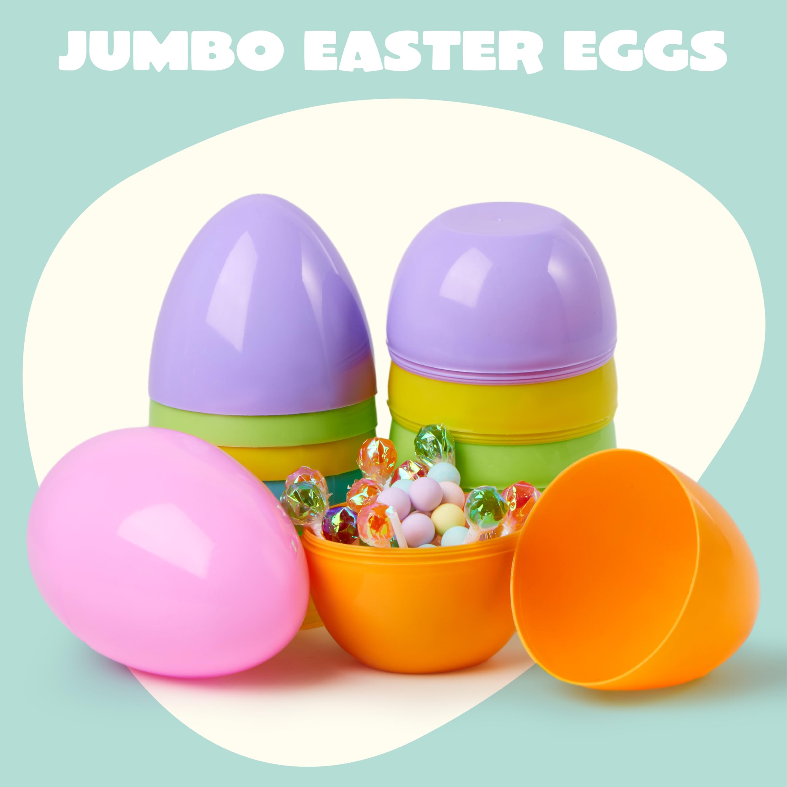 JOYIN 12 Pcs Large Pastel Easter Eggs, 6 Inches Jumbo Plastic Eggs Fillable for Easter Themed Hunt Colorful Basket Stuffers Fillers Filling Treats Party Favor Classroom Prize Supplies
