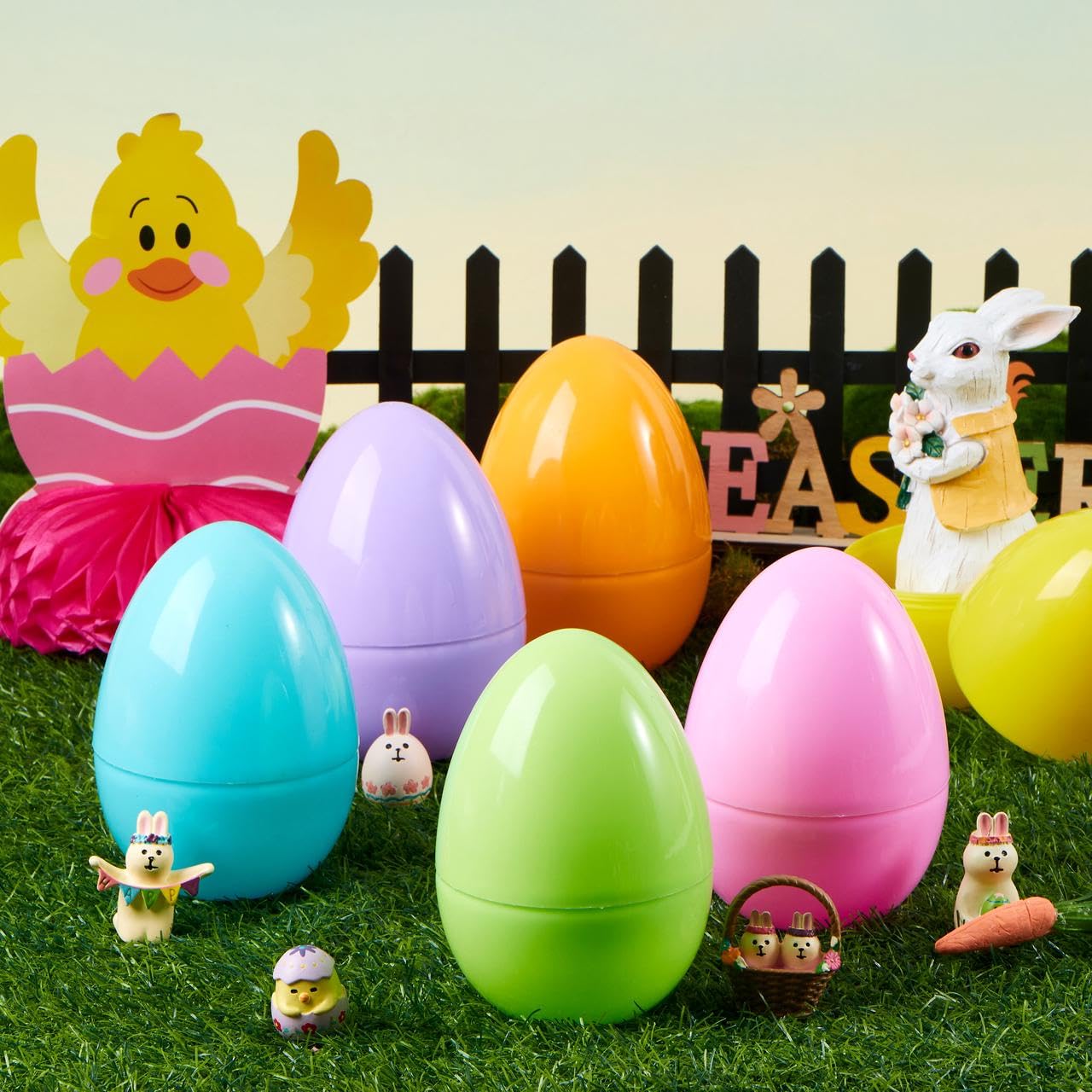 JOYIN 12 Pcs Large Pastel Easter Eggs, 6 Inches Jumbo Plastic Eggs Fillable for Easter Themed Hunt Colorful Basket Stuffers Fillers Filling Treats Party Favor Classroom Prize Supplies