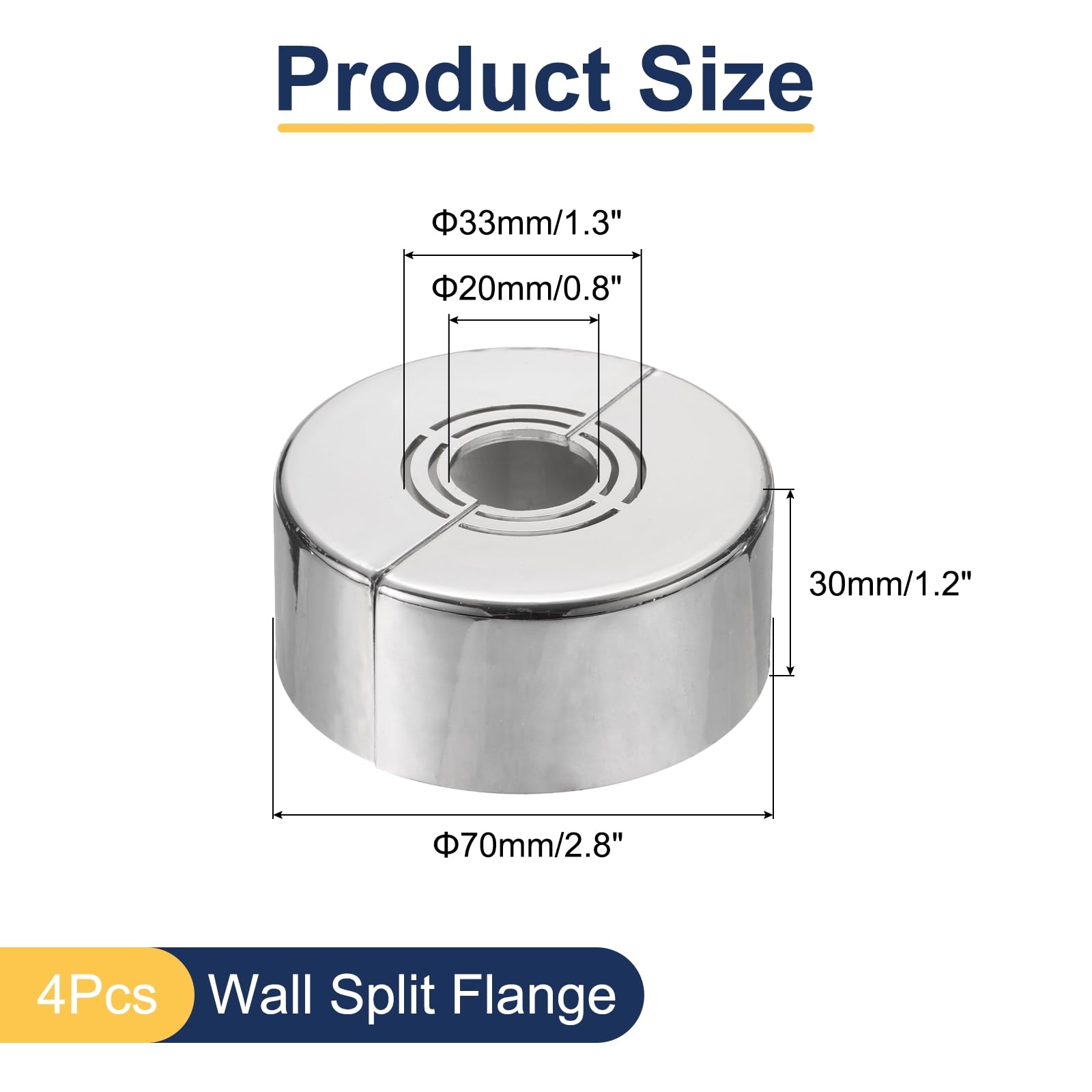 uxcell 4pcs Shower Arm Flange 70mm/2.8" OD Escutcheon Plate ABS Round Plumbing Cover Plates for 20mm/0.8" Dia Water Pipe Faucet Decoration, Silver Tone