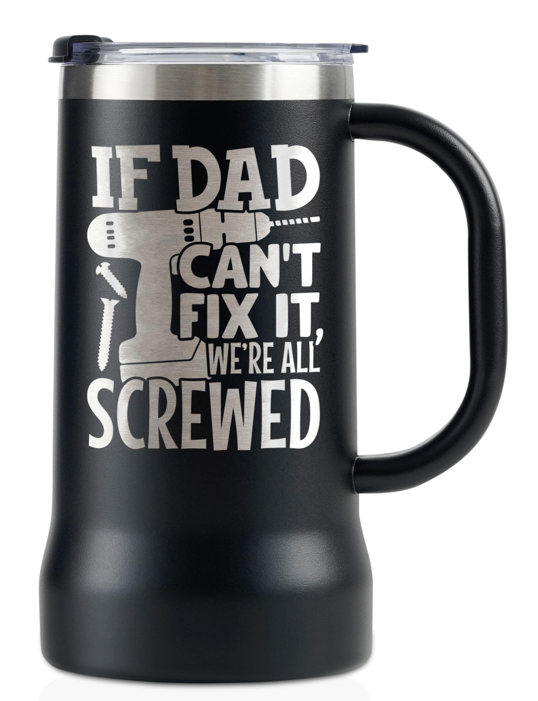 Onebttl Dad Fix Gifts from Daughter Son, Stainless Steel Beer Stein Tumbler, 24oz Beer Mug with Lid for Father's Day