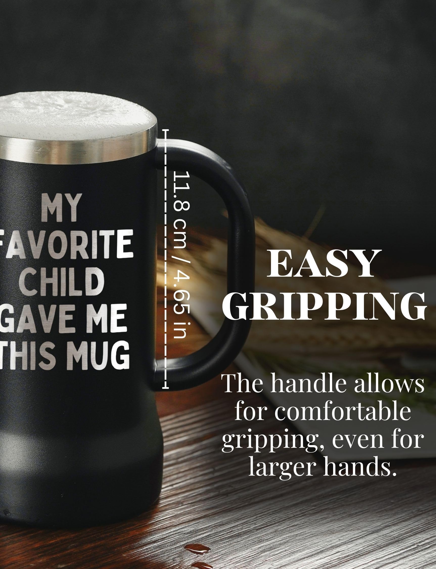 Onebttl Dad Gifts from Daughter Son, Stainless Steel Beer Stein Tumbler, 24oz Beer Mug with Lid for Father's Day
