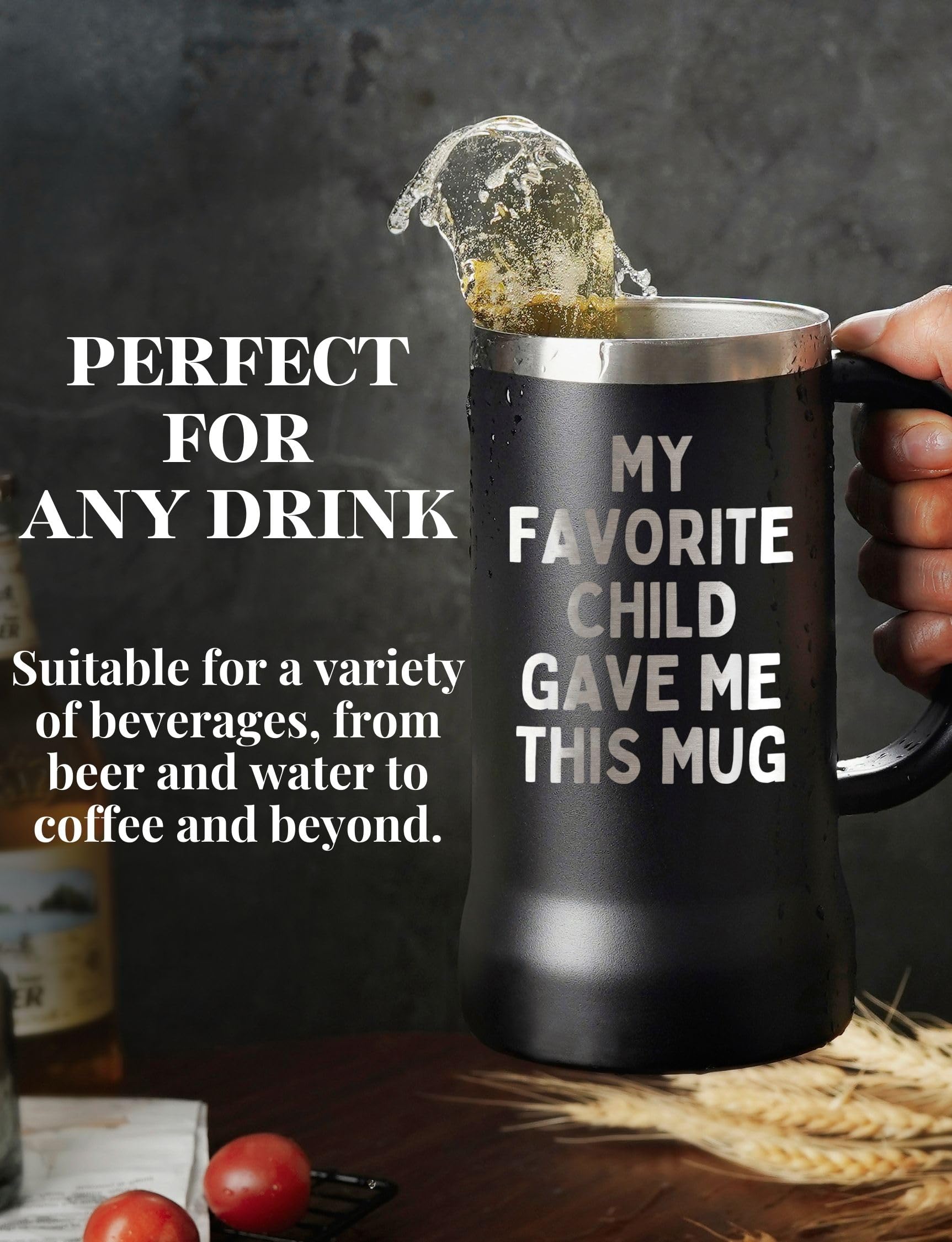 Onebttl Dad Gifts from Daughter Son, Stainless Steel Beer Stein Tumbler, 24oz Beer Mug with Lid for Father's Day