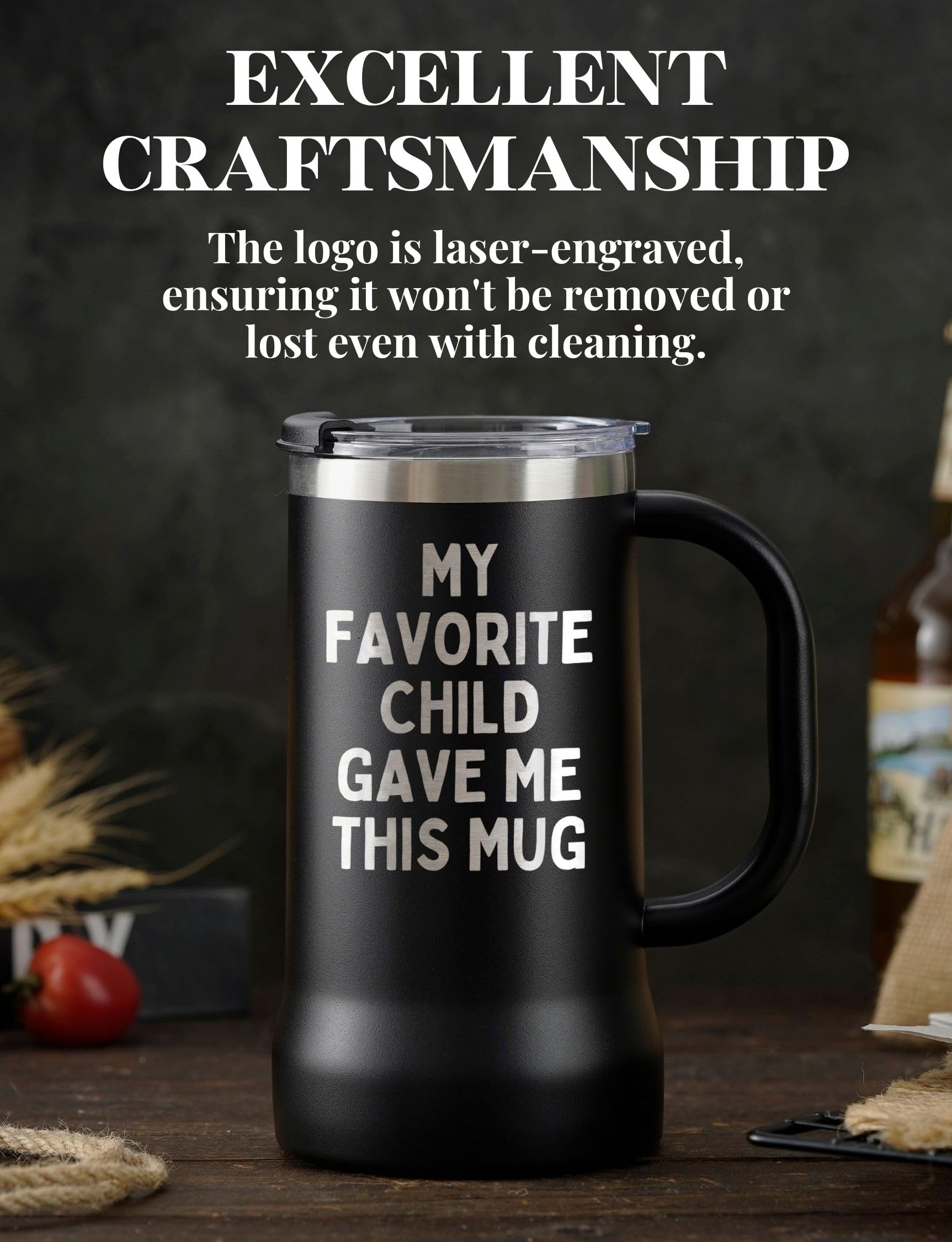 Onebttl Dad Gifts from Daughter Son, Stainless Steel Beer Stein Tumbler, 24oz Beer Mug with Lid for Father's Day
