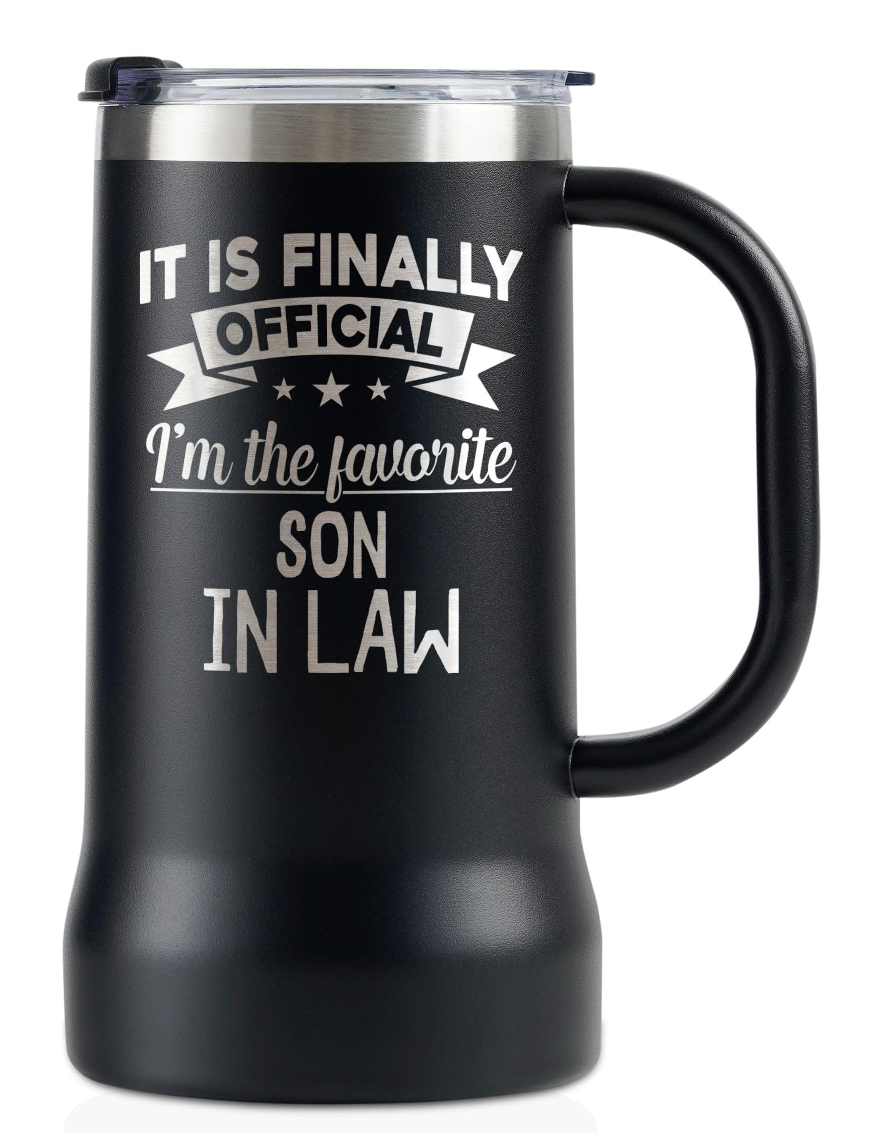 Onebttl Son in Law Gifts from Mom Dad, Parent, Father, Mother for Engagement, Wedding, Marriage, Stainless Steel Beer Stein Tumbler, 24oz Beer Mug with Lid