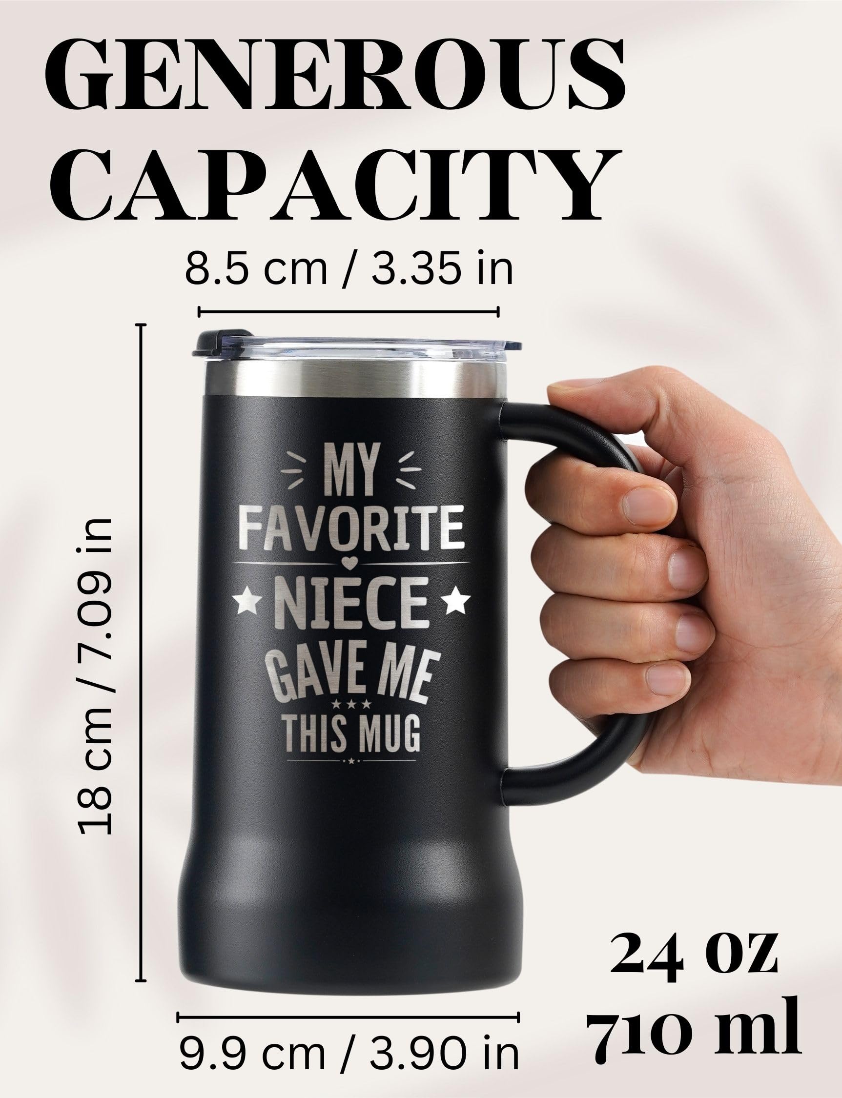 Onebttl Uncle Gifts from Niece, Stainless Steel Beer Stein Tumbler, 24oz Beer Mug with Lid