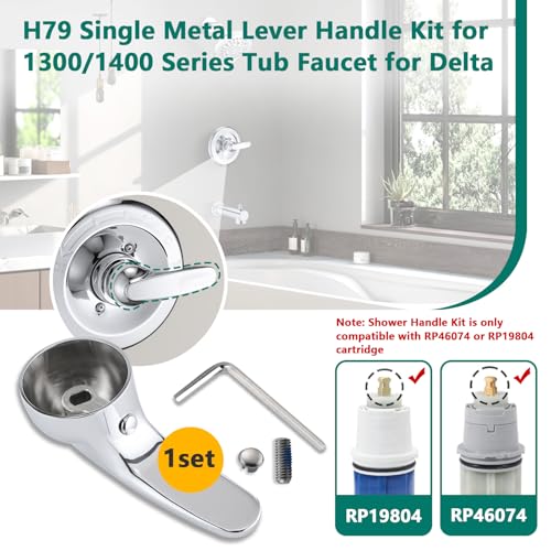 RAINREVIVE Repalcement Shower Handle, Compatible for 1300/1400 Series Tub Faucet for Delta, H79 Single Metal Lever Handle Kit, Chrome