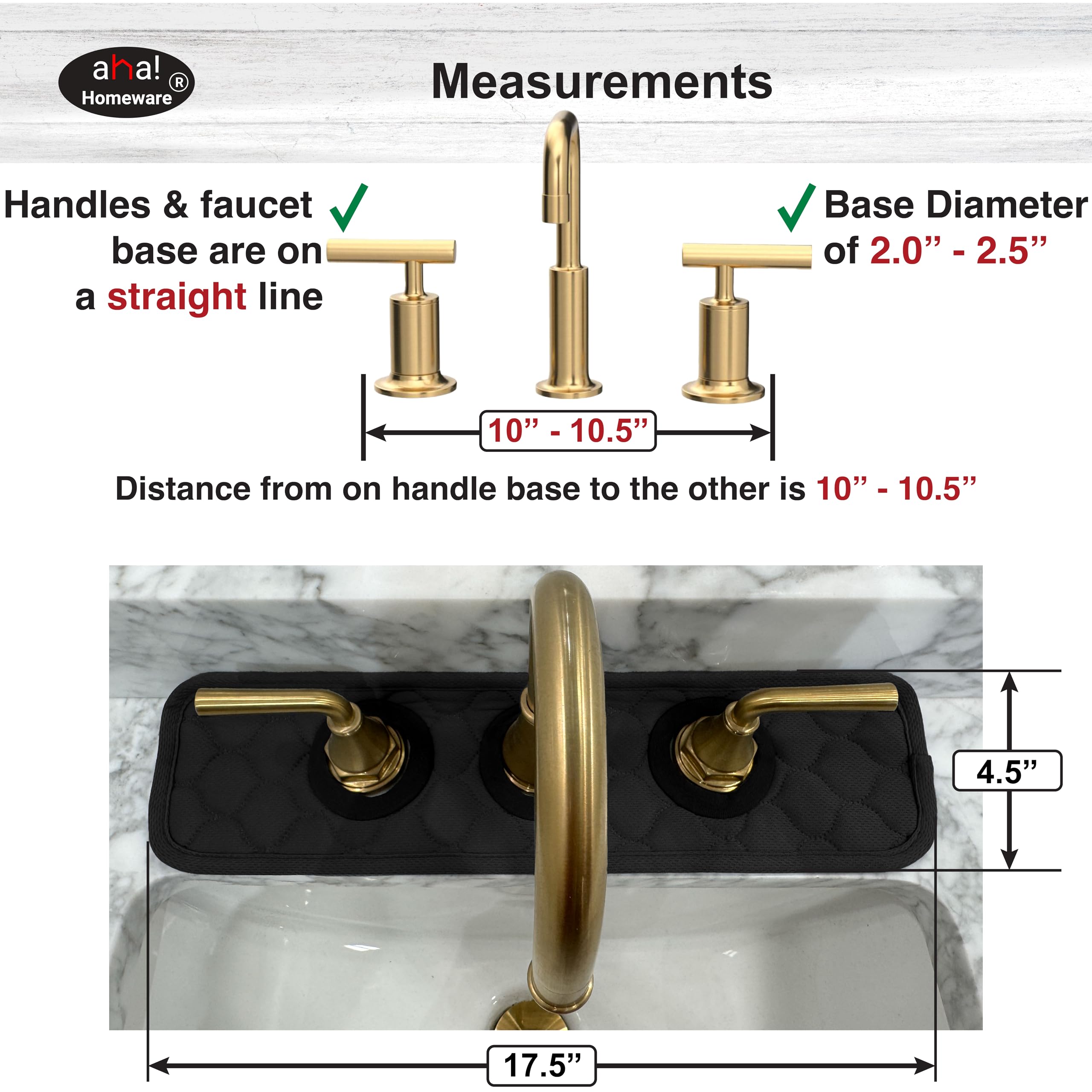Bathroom Sink Splash Guard 3-Round-Hole : AHA HOMEWARE, Faucet Mat for Bathroom Sink 3 Holes (Black)