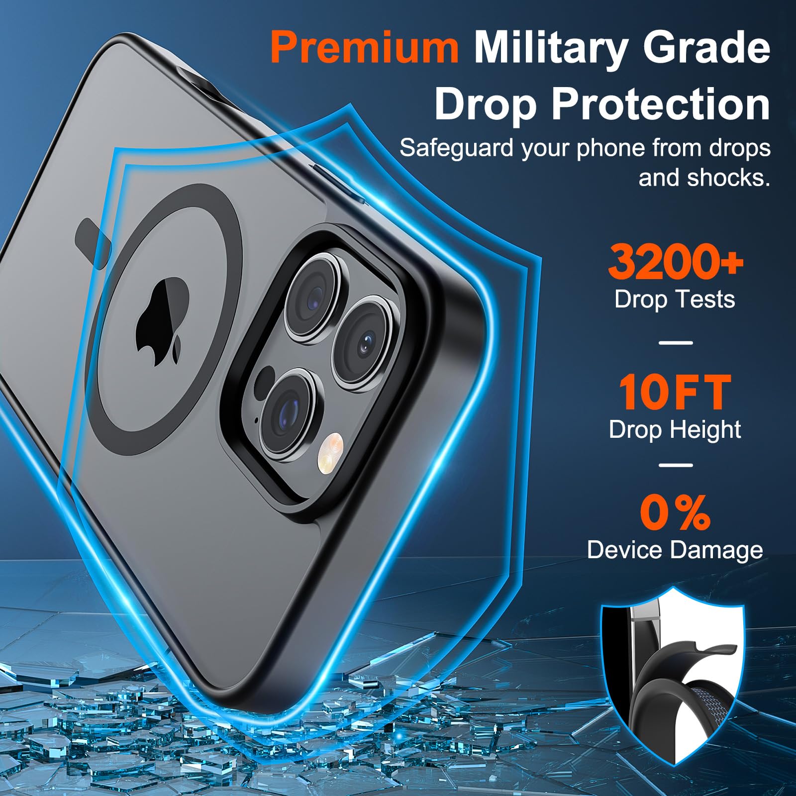 SUPFINE Magnetic for iPhone 16 Pro Max Case (Compatible with MagSafe) (Military Grade Drop Protection) Slim Translucent Matte Shockproof with Anti-Fingerprint Phone Case, Black