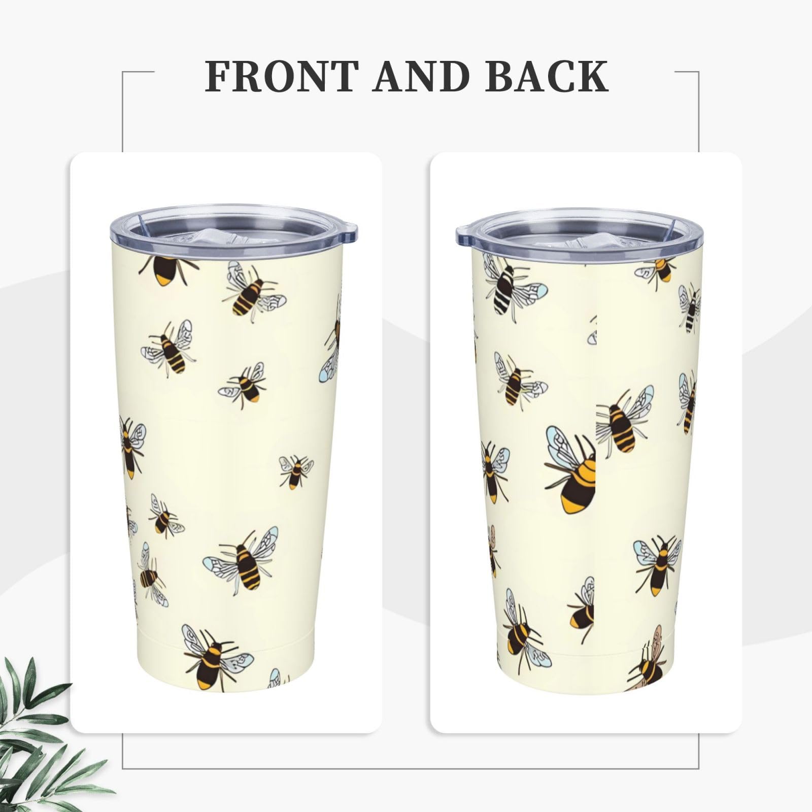 Bees Pattern 20oz Tumbler Stainless Steel Vacuum Insulated Double Wall Travel Tumbler, Durable Insulated Coffee Mug, Thermal Cup With Lid and Straw for Hot & Cold Drinks