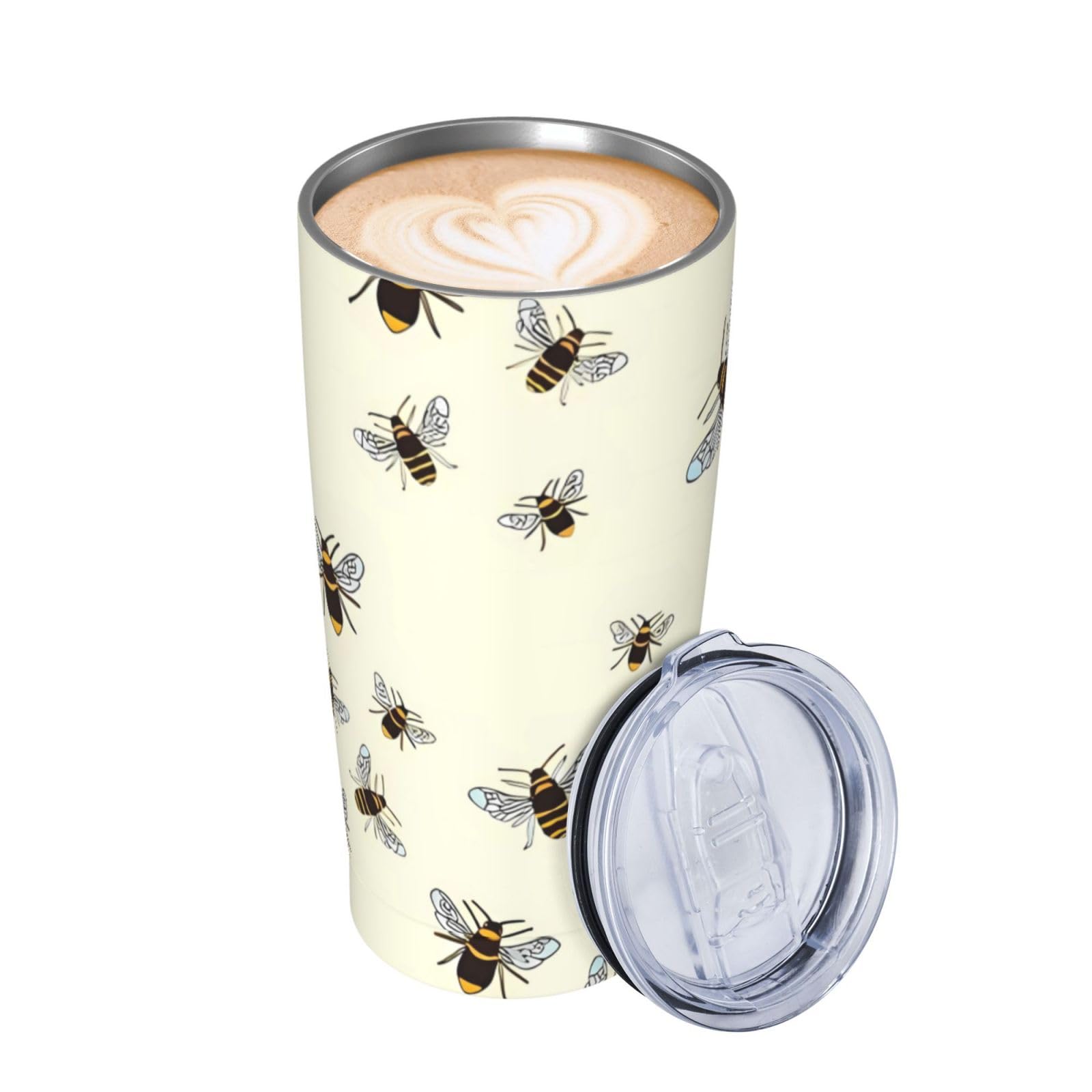 Bees Pattern 20oz Tumbler Stainless Steel Vacuum Insulated Double Wall Travel Tumbler, Durable Insulated Coffee Mug, Thermal Cup With Lid and Straw for Hot & Cold Drinks