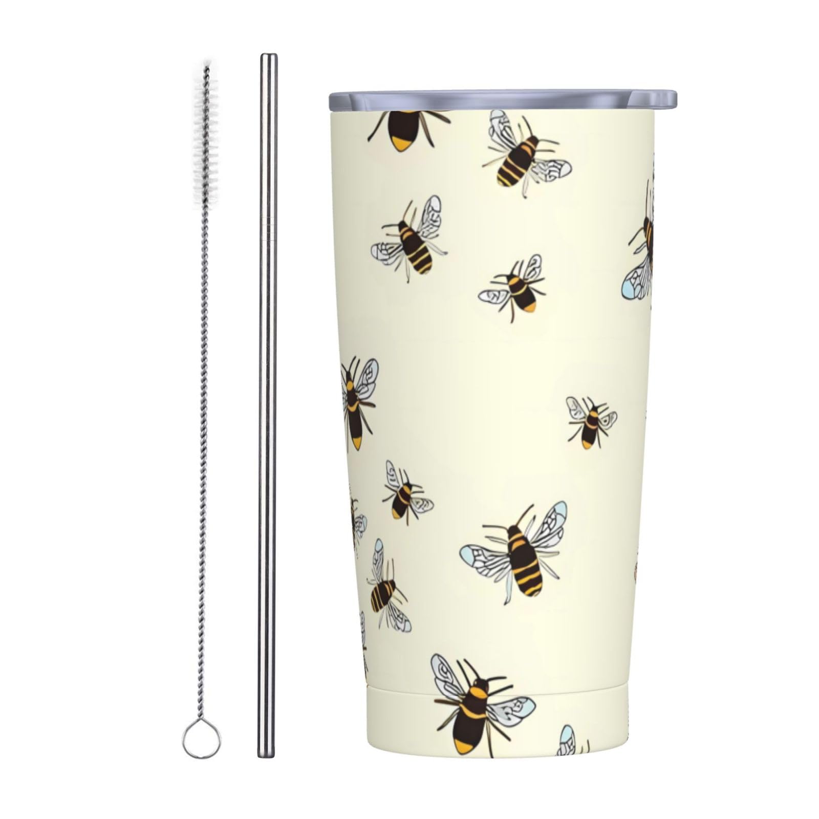 Bees Pattern 20oz Tumbler Stainless Steel Vacuum Insulated Double Wall Travel Tumbler, Durable Insulated Coffee Mug, Thermal Cup With Lid and Straw for Hot & Cold Drinks