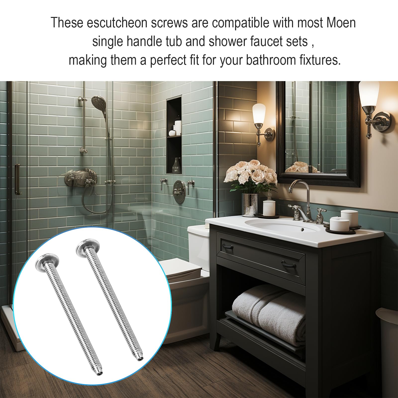 2-Pack 15528 Shower Faucet Escutcheon Screws Replacement for Moen - Escutcheon Trim Screws Shower Handle Cover Plate Screws for One-Handle Tub and Shower Faucets