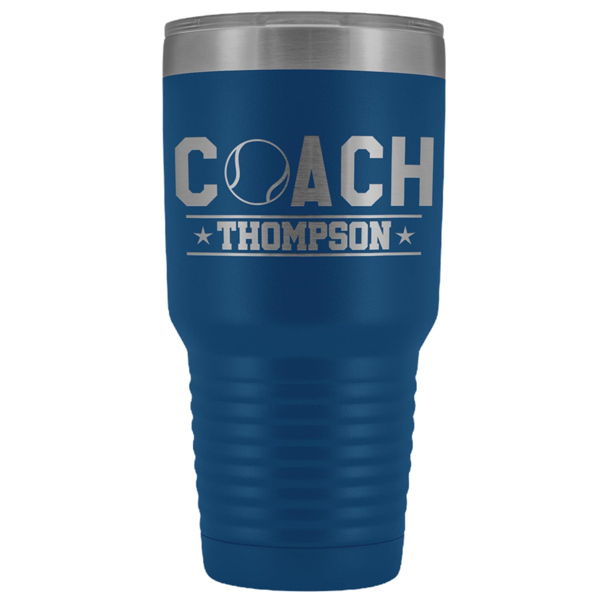 Personalized Tennis Coach Tumbler Cup With Coach Name - Customized Tennis Coach Gift - Custom Tennis Coach Travel Mug - Blue