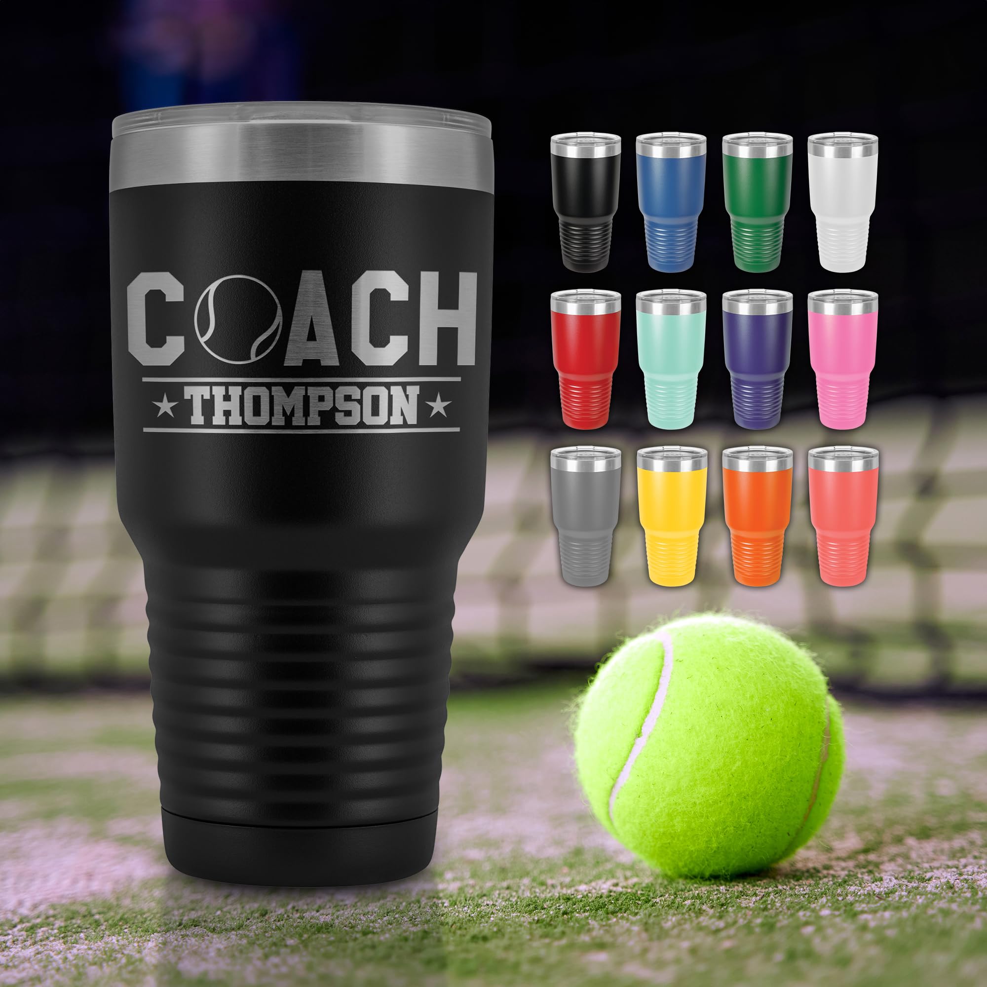 Personalized Tennis Coach Tumbler Cup With Coach Name - Customized Tennis Coach Gift - Custom Tennis Coach Travel Mug - Pink