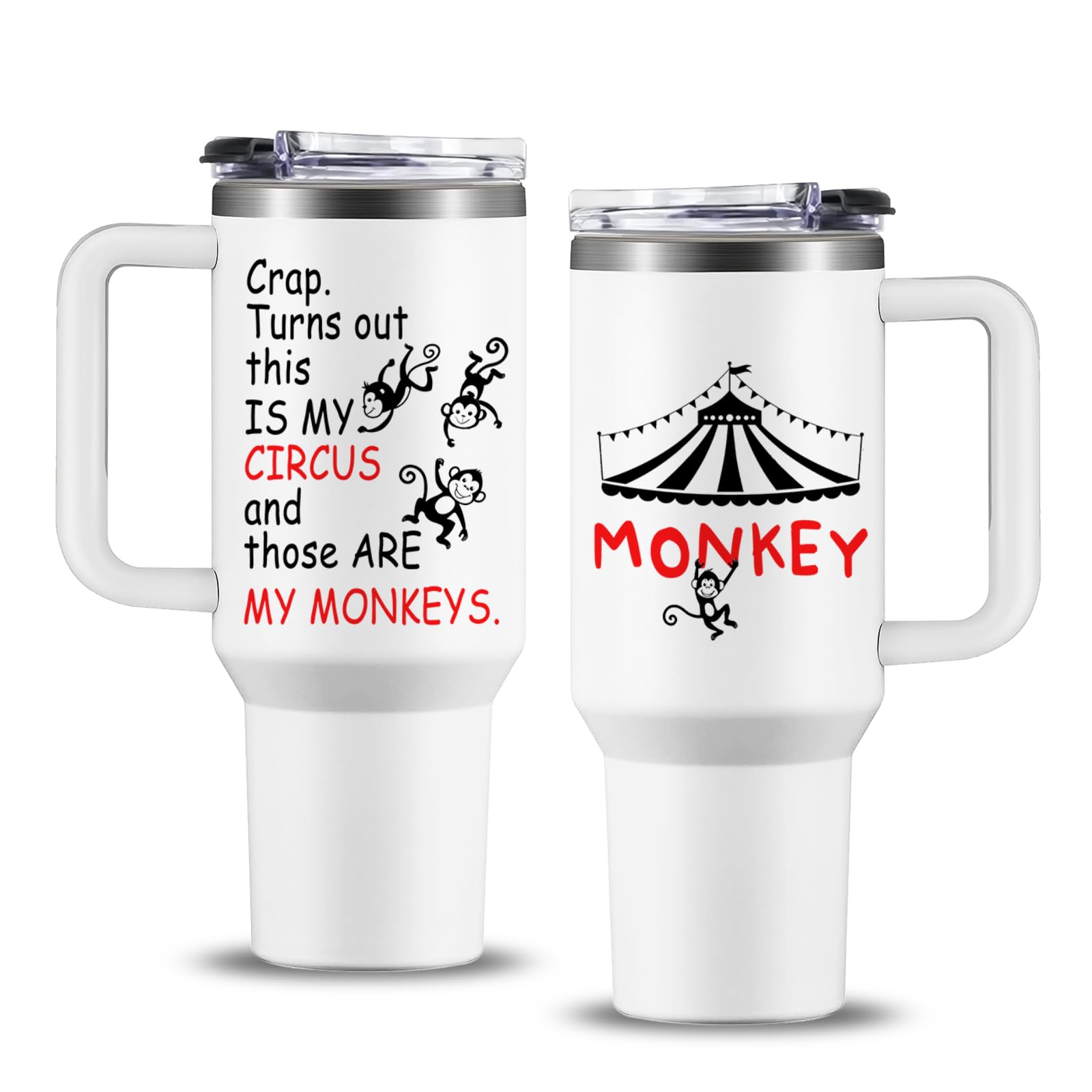 NIAXAUYT Crap Turns Out This Is My Circus Tumbler 40 oz, Funny Birthday Gifts for Mom Grandma Boss, Mother's Day Christmas Mom Gifts from Daughter Son, Those Are My Monkeys Stainless Steel Coffee Cup