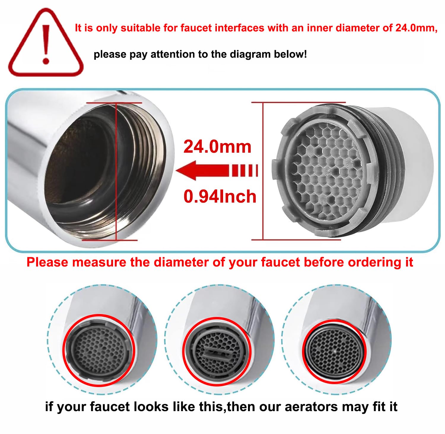 Sink aerator bathroom faucet aerator replacement Faucet Cache with Faucet Aerator Key Removal Tool 4PCS 24 mm, Water Saving Flow Restrictor Set Replacement Part for Bathroom or Kitchen,Male Threads