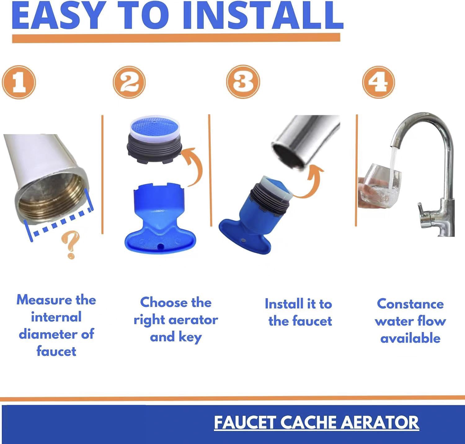 Sink aerator bathroom faucet aerator replacement Faucet Cache with Faucet Aerator Key Removal Tool 4PCS 24 mm, Water Saving Flow Restrictor Set Replacement Part for Bathroom or Kitchen,Male Threads