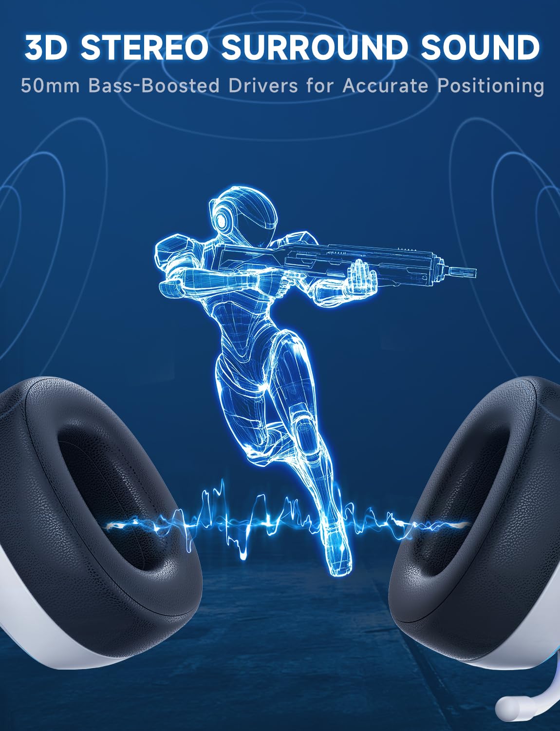 Gvyugke 2.4GHz Wireless Gaming Headsets for PS5, PS4, PC, Switch - Bluetooth 5.3 Gaming Headphones with Noise Canceling Mic, 7.1 Surround Sound, 70H Battery, Gaming Lighting - White