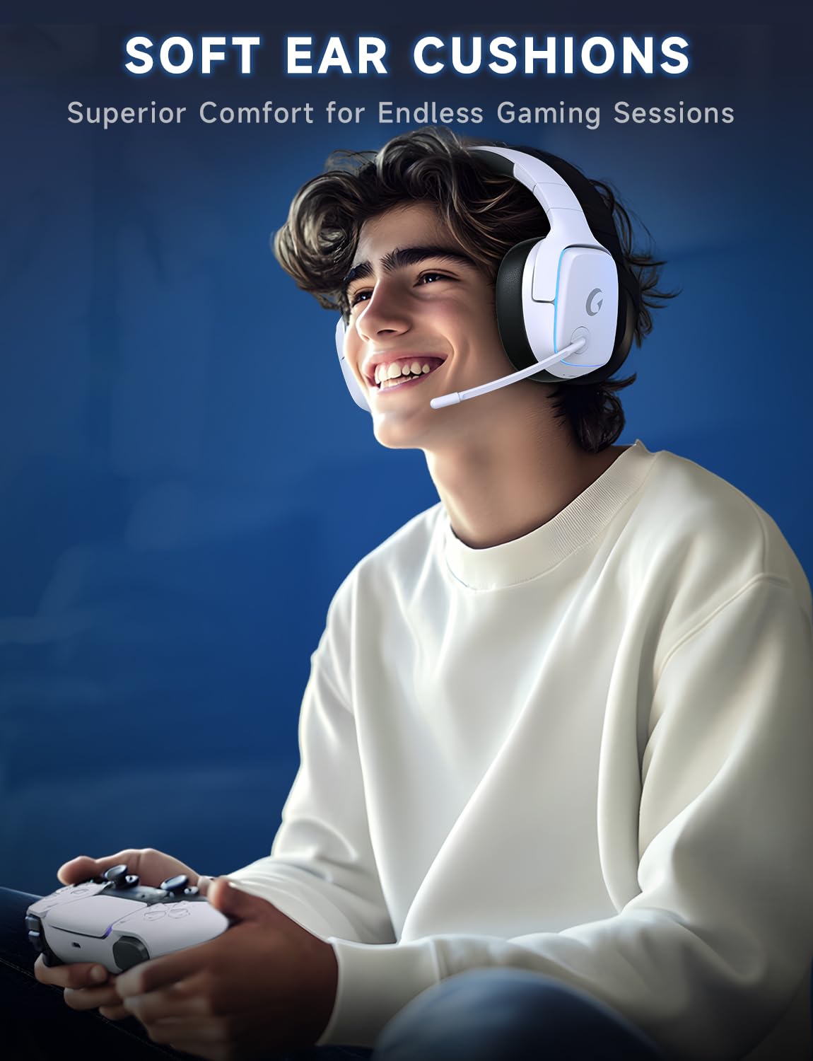 Gvyugke 2.4GHz Wireless Gaming Headsets for PS5, PS4, PC, Switch - Bluetooth 5.3 Gaming Headphones with Noise Canceling Mic, 7.1 Surround Sound, 70H Battery, Gaming Lighting - White