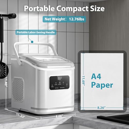 Electactic Ice Maker Machine countertop Self Cleaning Portable Compact Small Bullet Ice Maker with Digital Screen,9 Cubes in 6 Mins,26lbs in 24Hrs,for Camping Dorm Home Outdoor(White)
