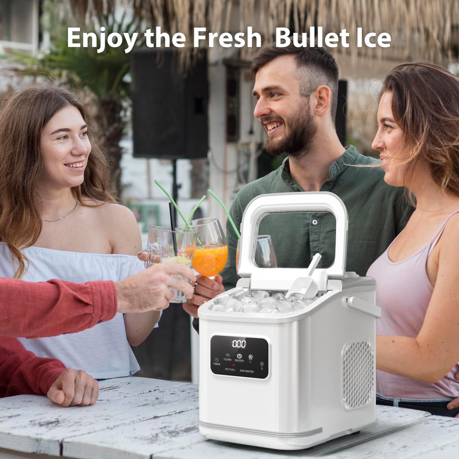 Electactic Ice Maker Machine countertop Self Cleaning Portable Compact Small Bullet Ice Maker with Digital Screen,9 Cubes in 6 Mins,26lbs in 24Hrs,for Camping Dorm Home Outdoor(White)