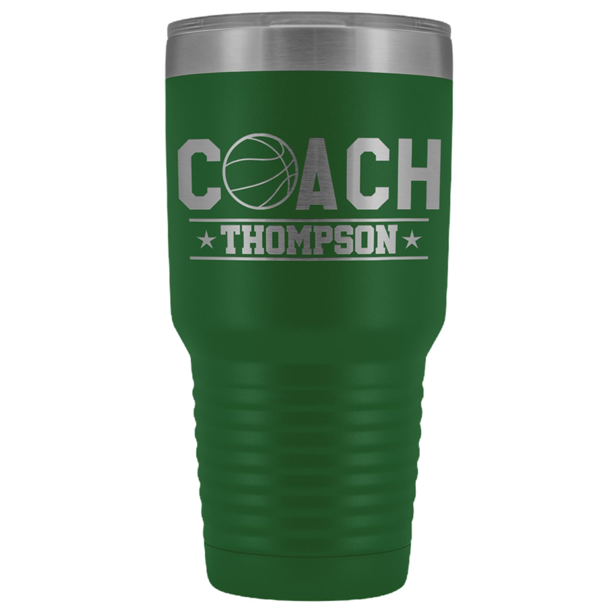 Personalized Basketball Coach Tumbler Cup With Coach Name - Customized Basketball Coach Gift - Custom Basketball Coach Travel Mug - Green