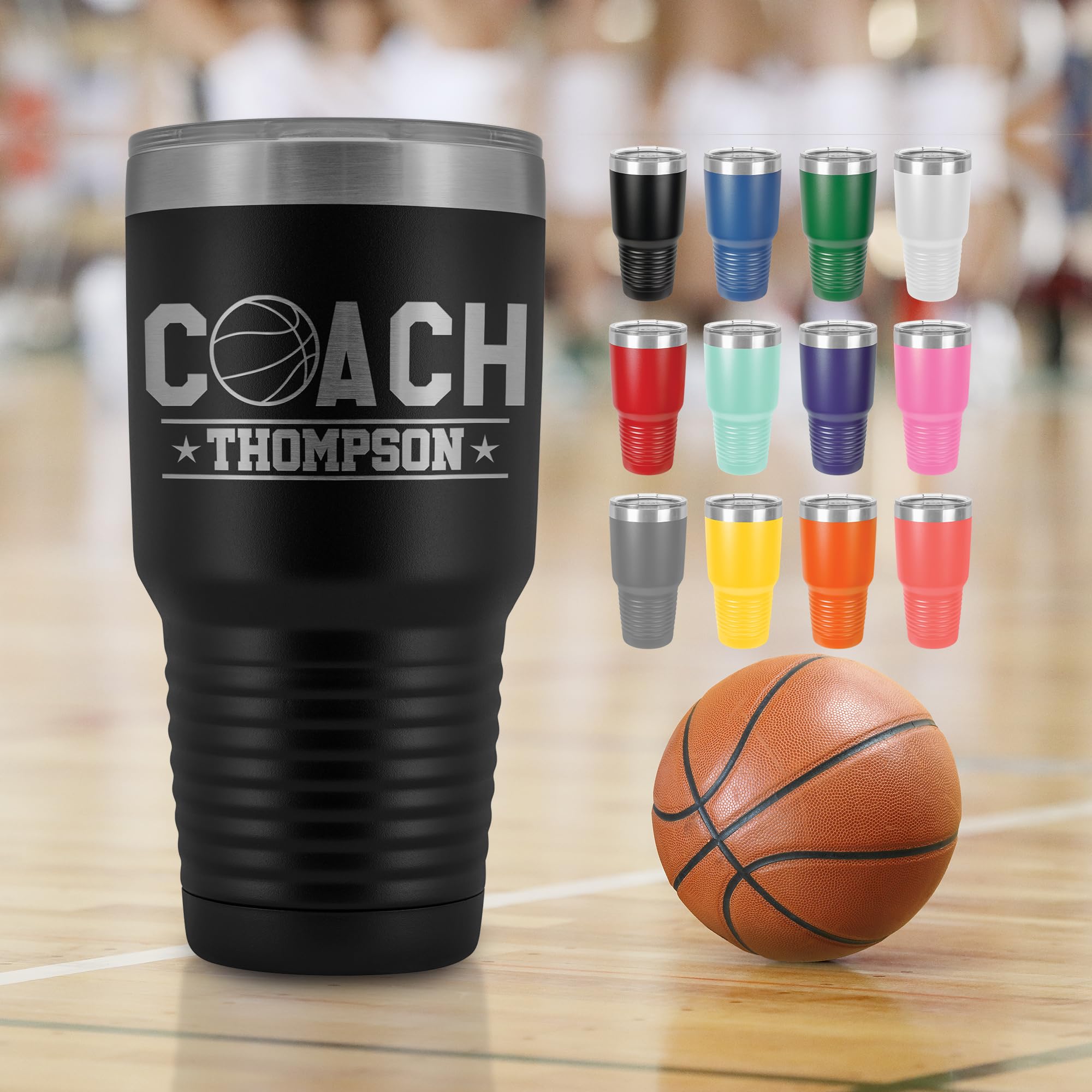 Personalized Basketball Coach Tumbler Cup With Coach Name - Customized Basketball Coach Gift - Custom Basketball Coach Travel Mug - Red