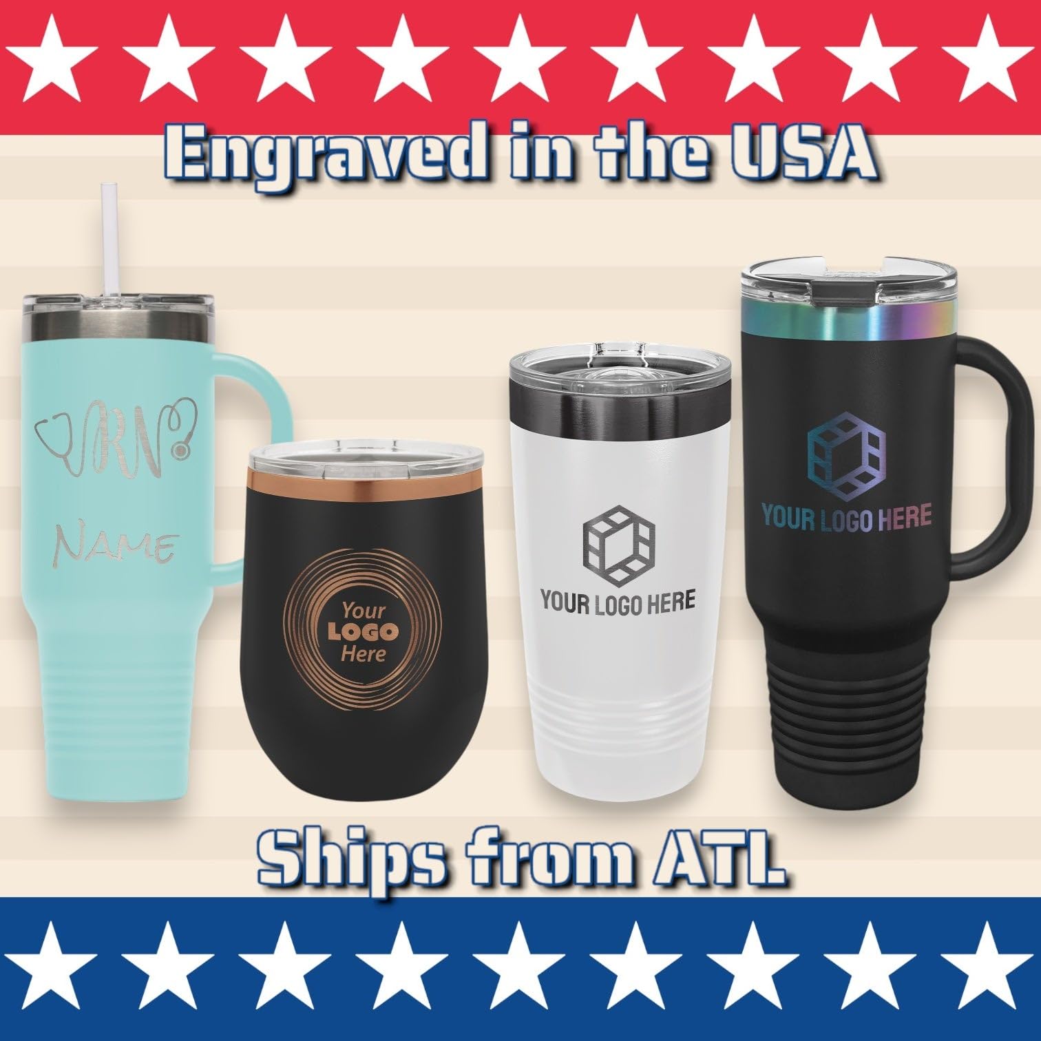 20oz Stainless Steel Tumbler - Upload Your Logo, Custom Engraved, Double Wall Vacuum Insulated Travel Mug, Ideal for Corporate Gifts, Events, and Sports Teams (6 Pack)