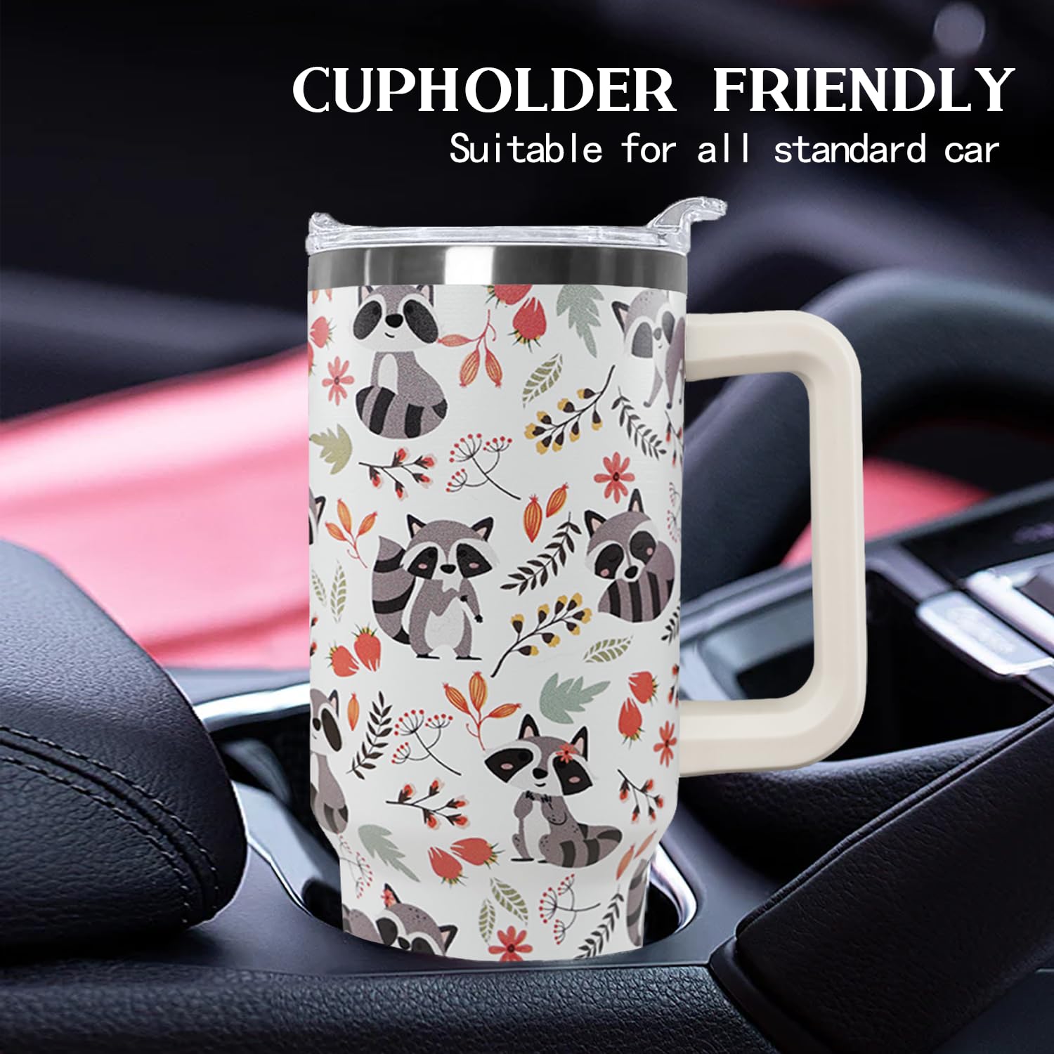 wmvhdiw 30 Oz Racoon Tumbler With Handle, Racoon Decor Coffee Travel Mug Cup Water Bottle, Gifts for Women