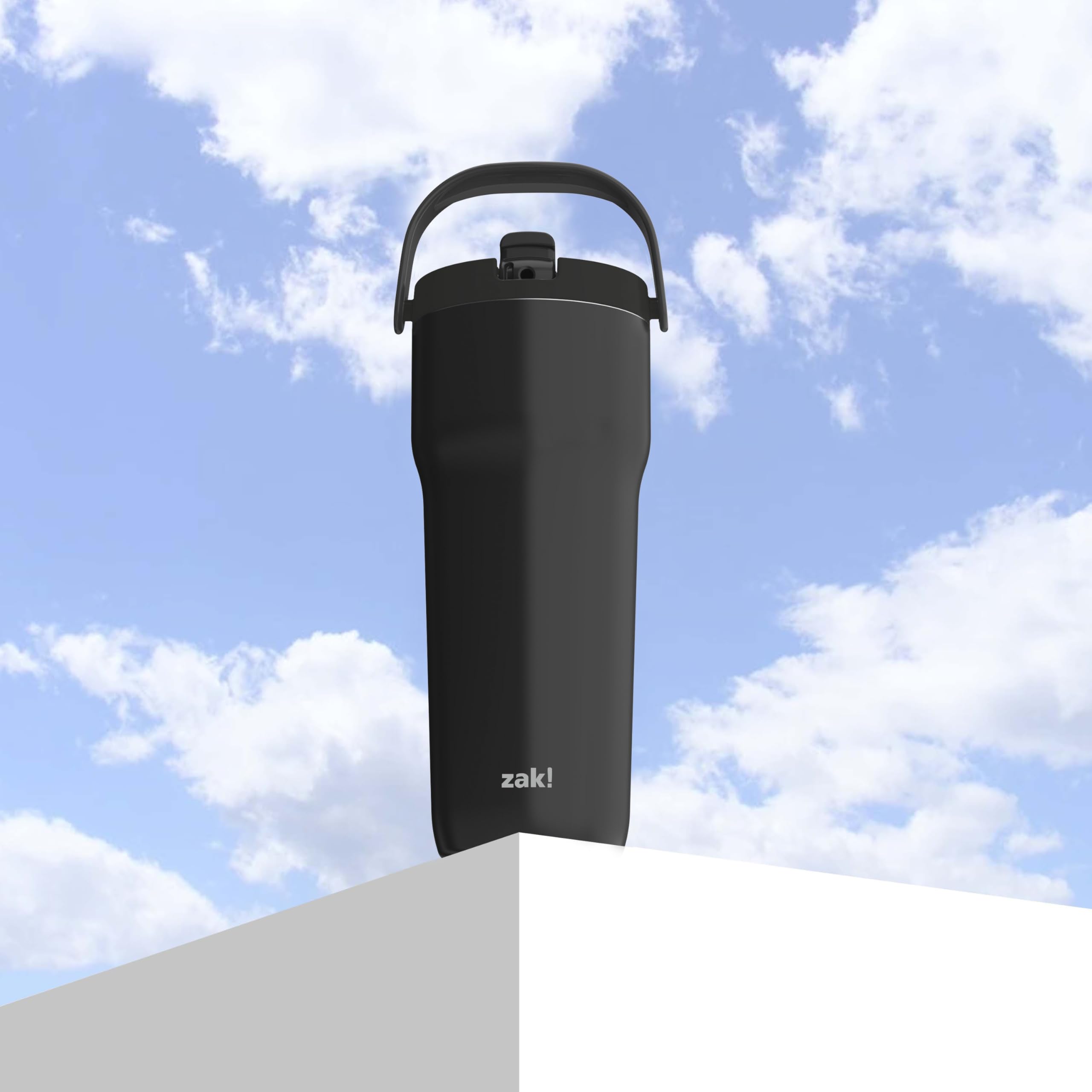 Zak Designs Sutton Travel Tumbler for On the Go, 30oz Stainless Steel with Vacuum Insulation, Straw Spout, Carry Handle for Cold Drinks (Ebony Black)