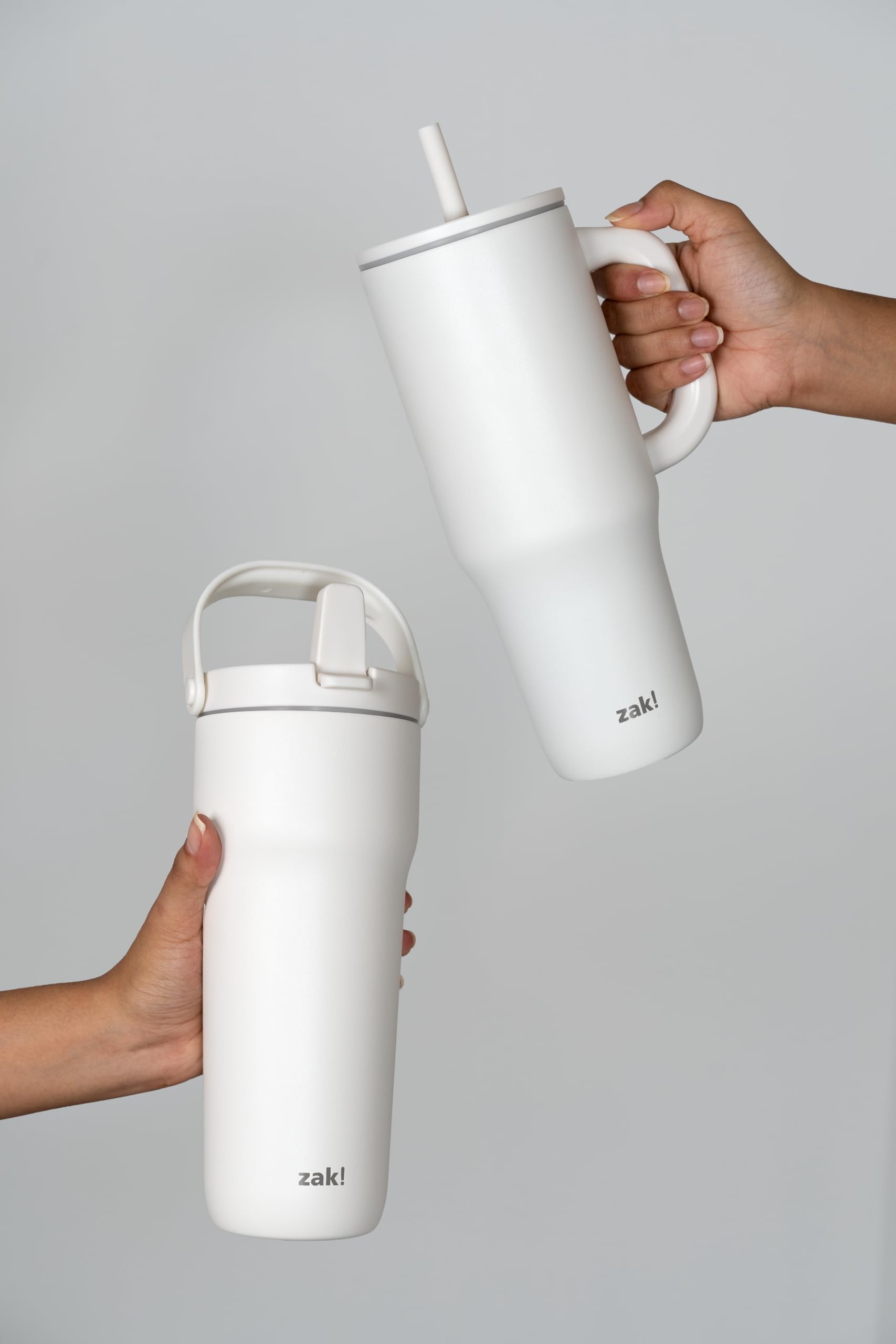 Zak Designs Sutton Travel Tumbler for On the Go, 40oz Stainless Steel with Vacuum Insulation, Silicone Straw, and Carry Handle for Cold Drinks (Cream White)