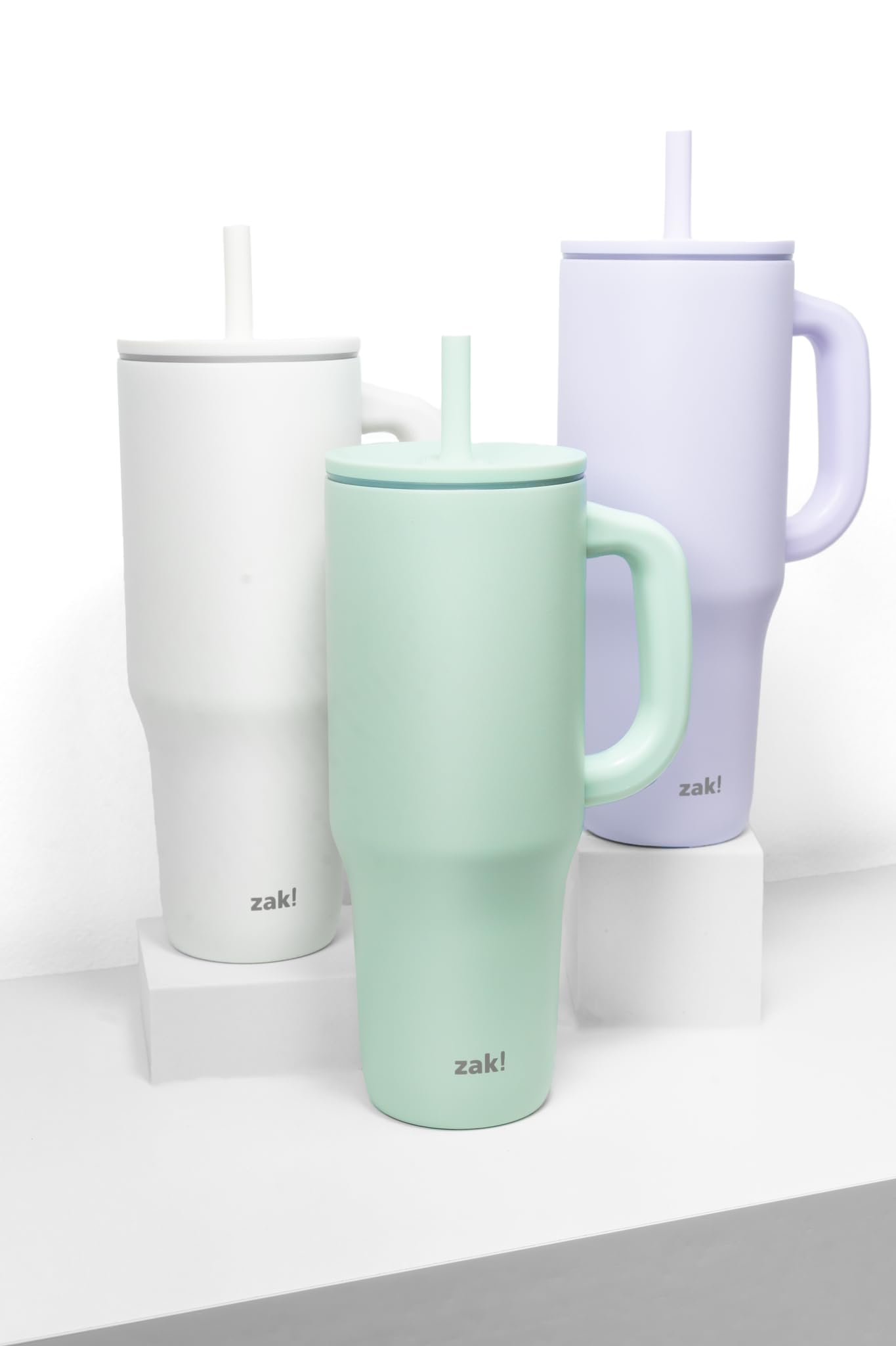 Zak Designs Sutton Travel Tumbler for On the Go, 40oz Stainless Steel with Vacuum Insulation, Silicone Straw, and Carry Handle for Cold Drinks (Cream White)