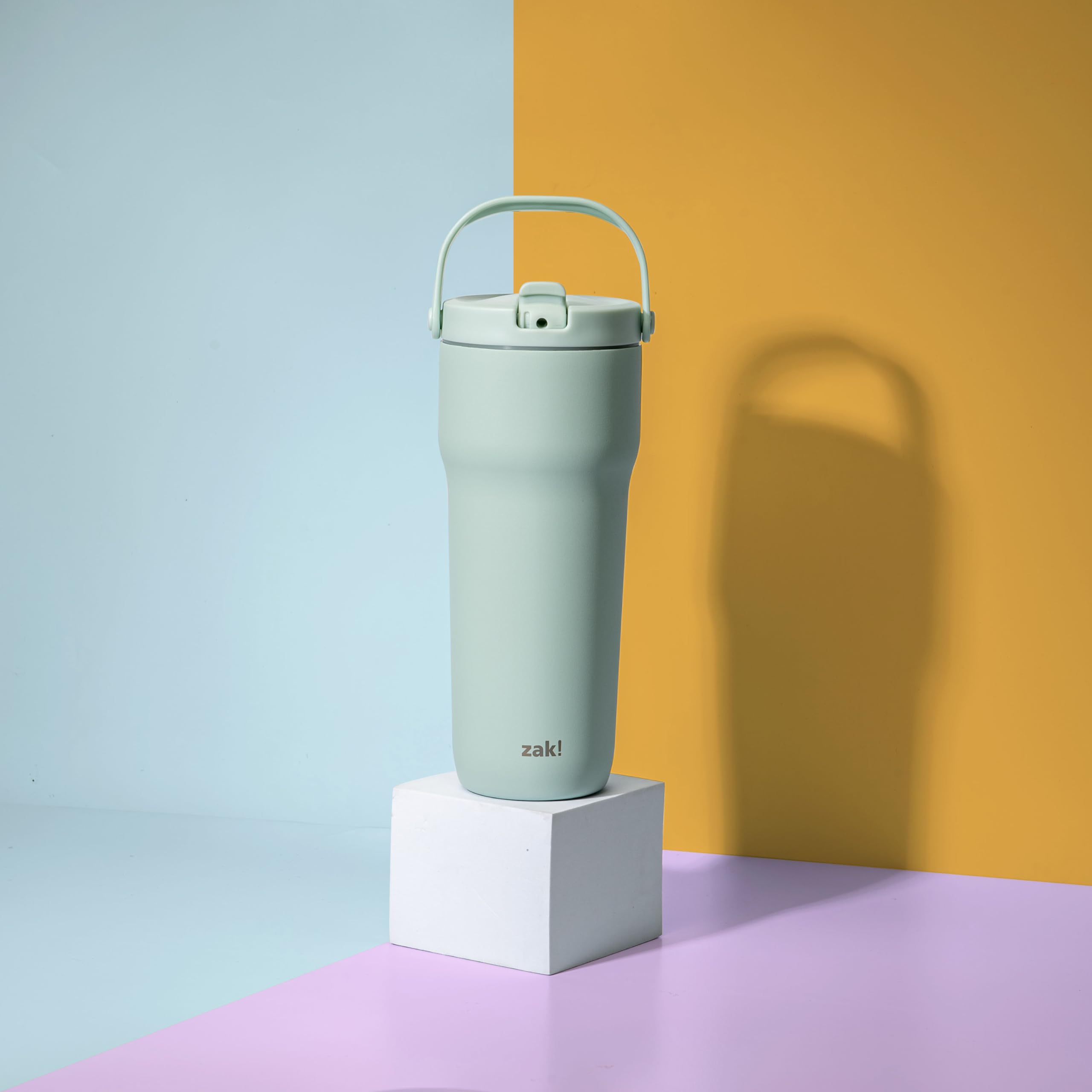 Zak Designs Sutton Travel Tumbler for On the Go, 30oz Stainless Steel with Vacuum Insulation, Straw Spout, Carry Handle for Cold Drinks (Icicle Mint Green)