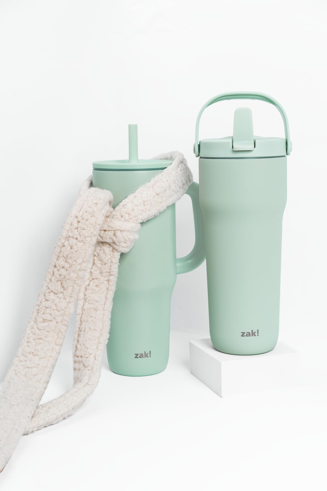 Zak Designs Sutton Travel Tumbler for On the Go, 30oz Stainless Steel with Vacuum Insulation, Straw Spout, Carry Handle for Cold Drinks (Icicle Mint Green)