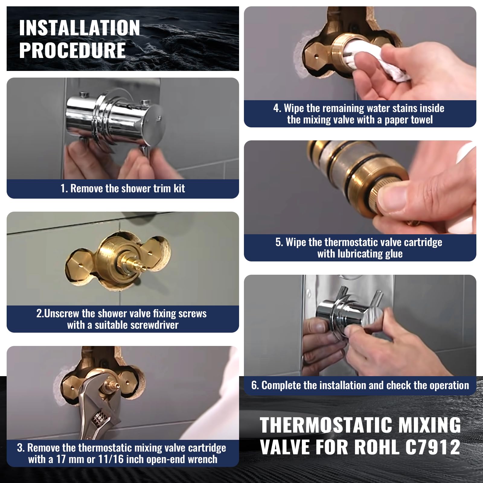 Thermostatic Mixing Valve Cartridge for Rohl C7912, Thermostatic Shower Valve Cartridge Replacement Plumbing Part for Concealed Shower Valve