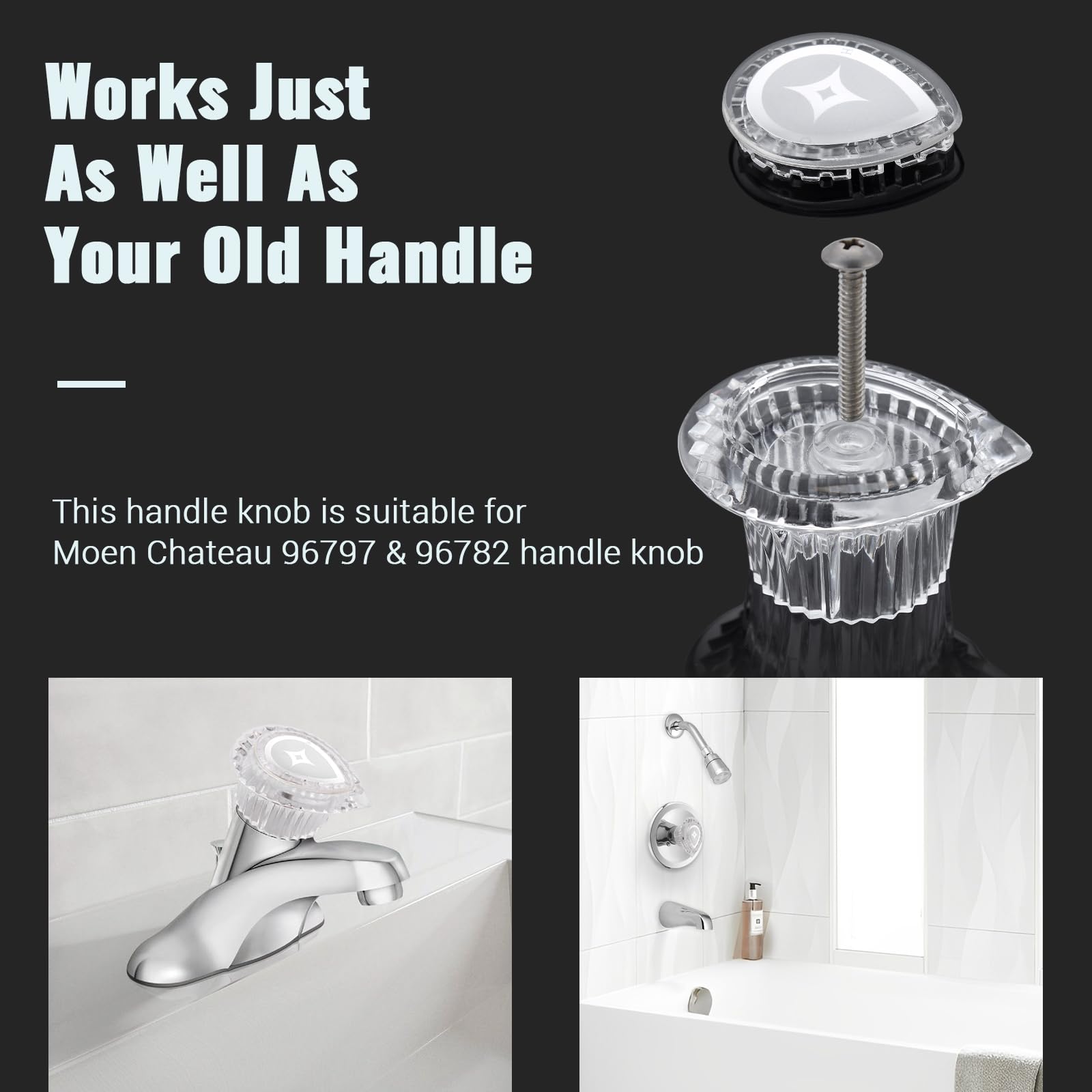 Shower Knob Handle Kit for Chateau Collection, Replacement Shower Knob Handle Compatible with Moen 96782/96791/96797/98039 Faucet Handle Kit, Fits for Moen Chateau Tub and Shower/Bathroom Sinks