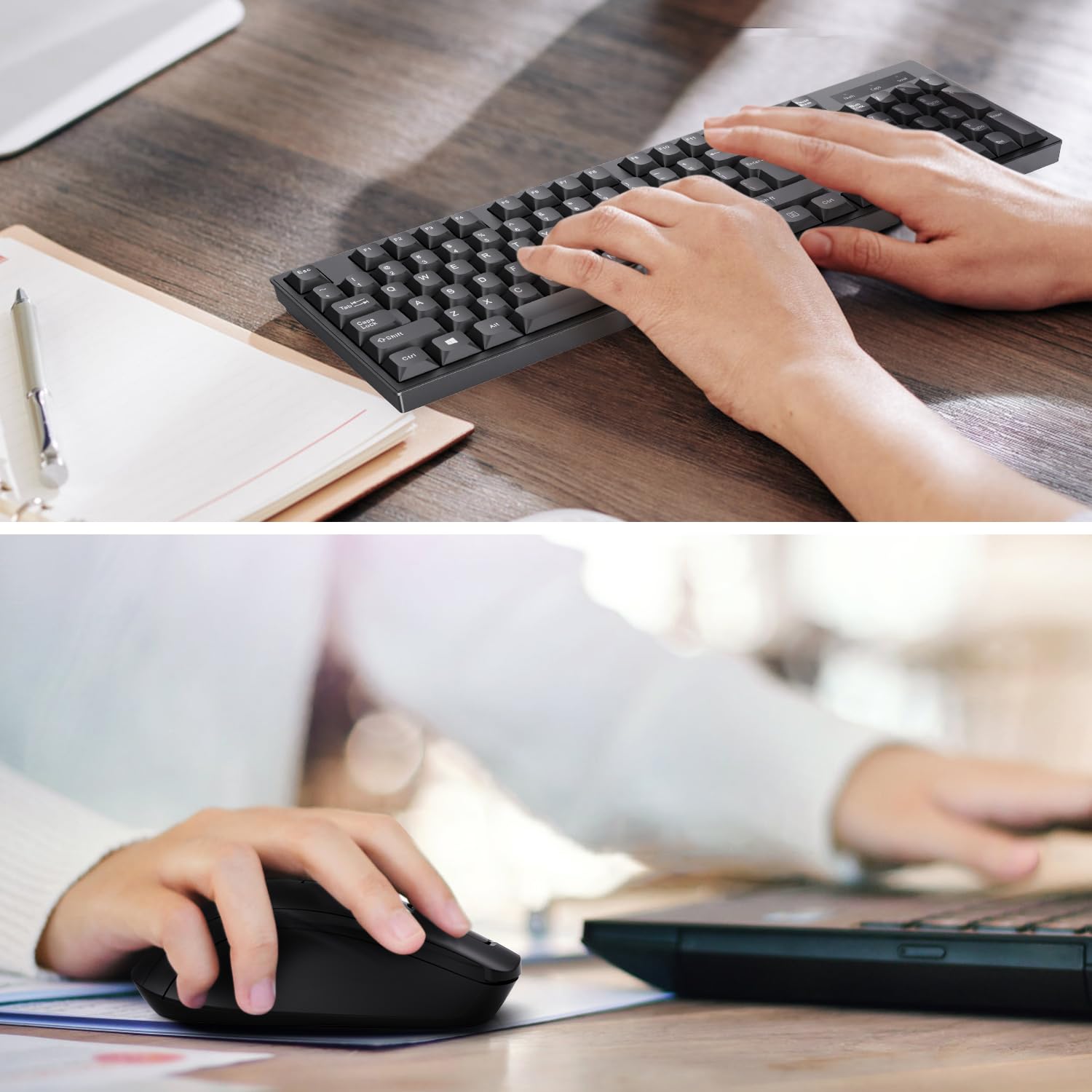 Wireless Keyboard and Mouse Combo-Full Size QWERTY Layout 2.4G Stereo Keycap Ergonomically Designed for Laptop,PC,Notebook,Windows,Computer Wired Numeric keypad,with USB-A&USB-C 2-in-1 Receiver