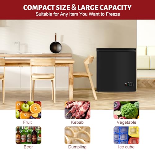7.0 Cubic Feet Chest Freezer, Deep Freezer with 2 Removable Basket, 6 Adjustable Thermostat (Down to -18°F), Easy Front Defrost Drain, Compact Freezers Free Standing Top Open Door for Homes, Black