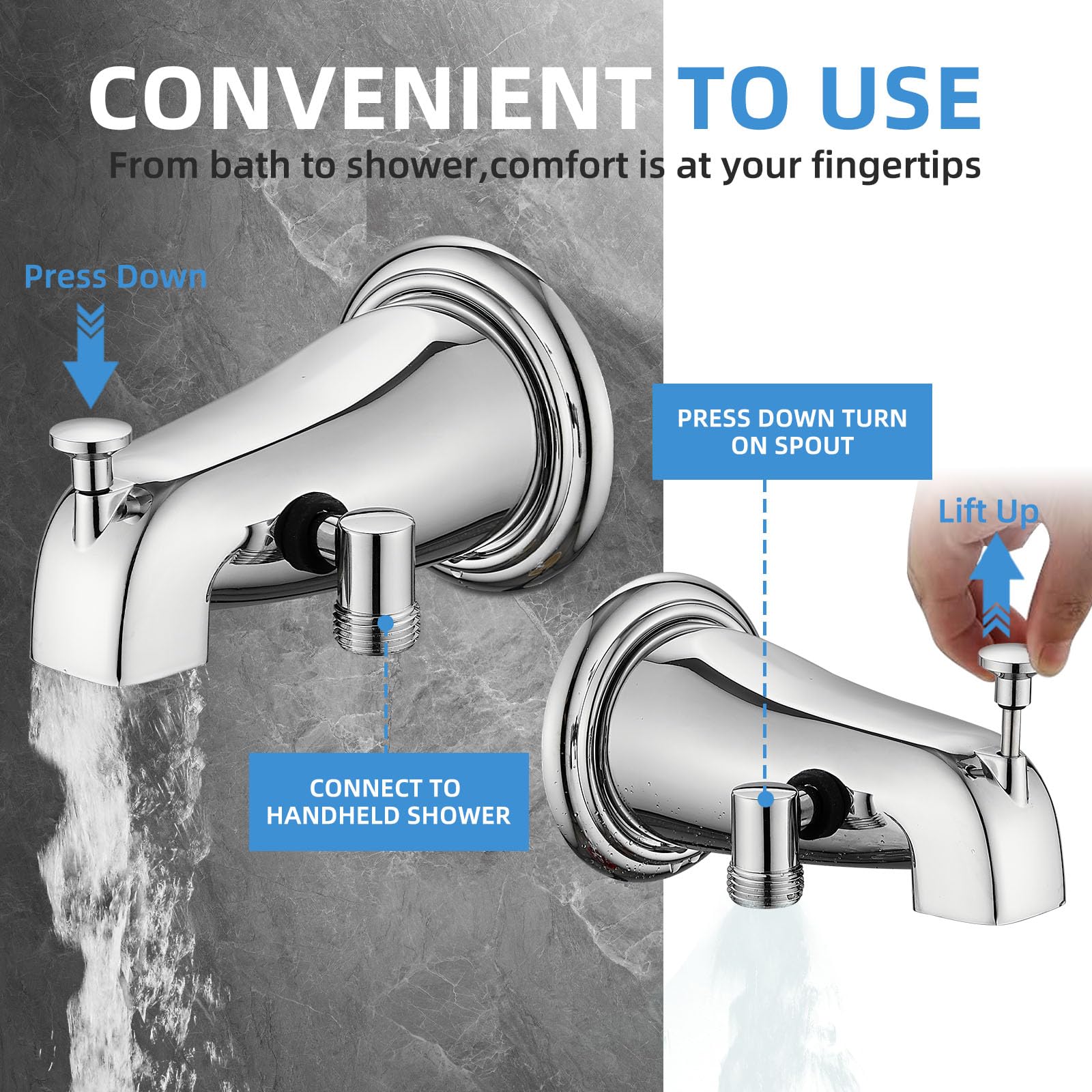 All Metal Bathtub Faucet with Sprayer,Tub Spout with Shower Attachment,10 Settings Hand held Filtered Shower with ON/OFF Pause Switch,Bathtub Faucet with Diverter