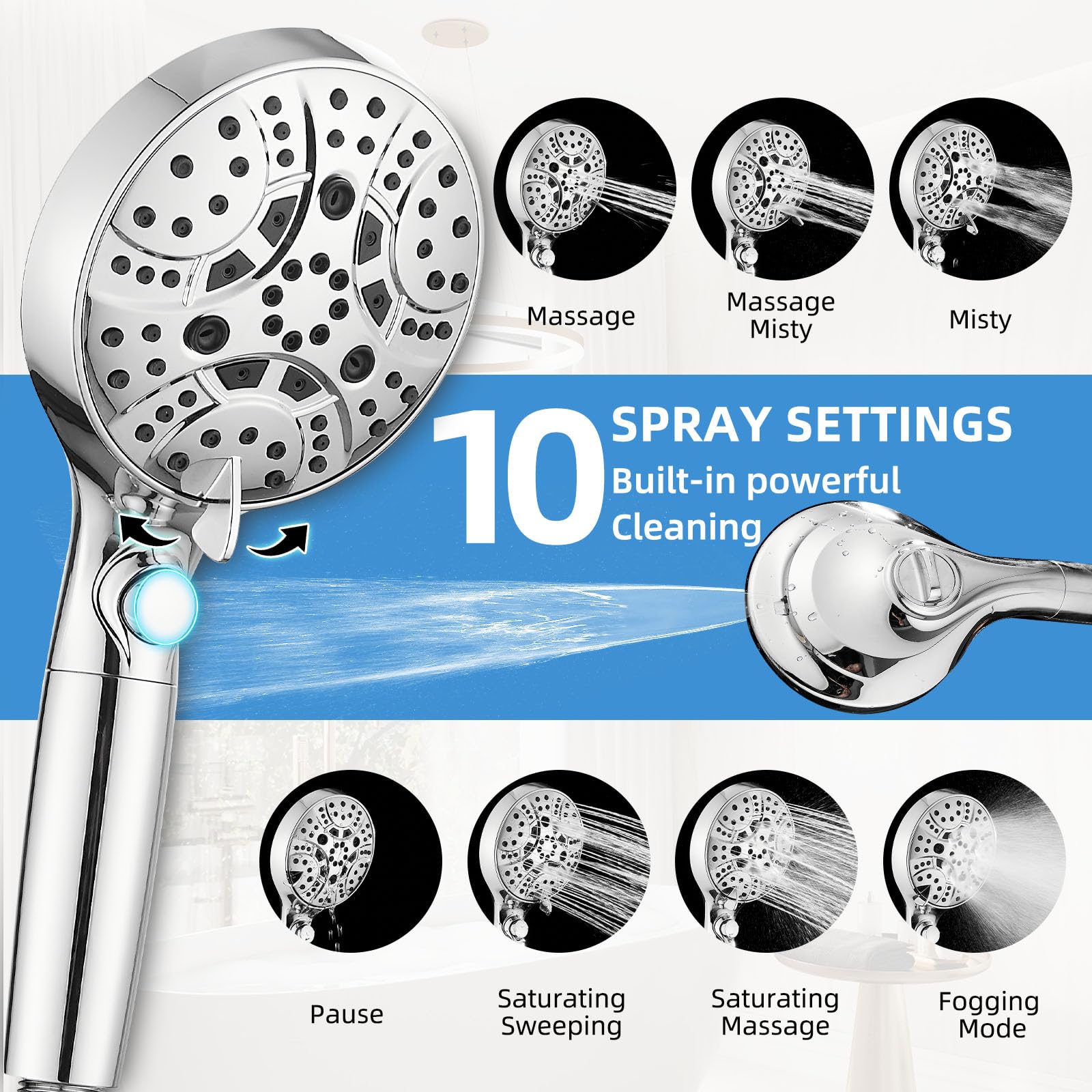 All Metal Bathtub Faucet with Sprayer,Tub Spout with Shower Attachment,10 Settings Hand held Filtered Shower with ON/OFF Pause Switch,Bathtub Faucet with Diverter
