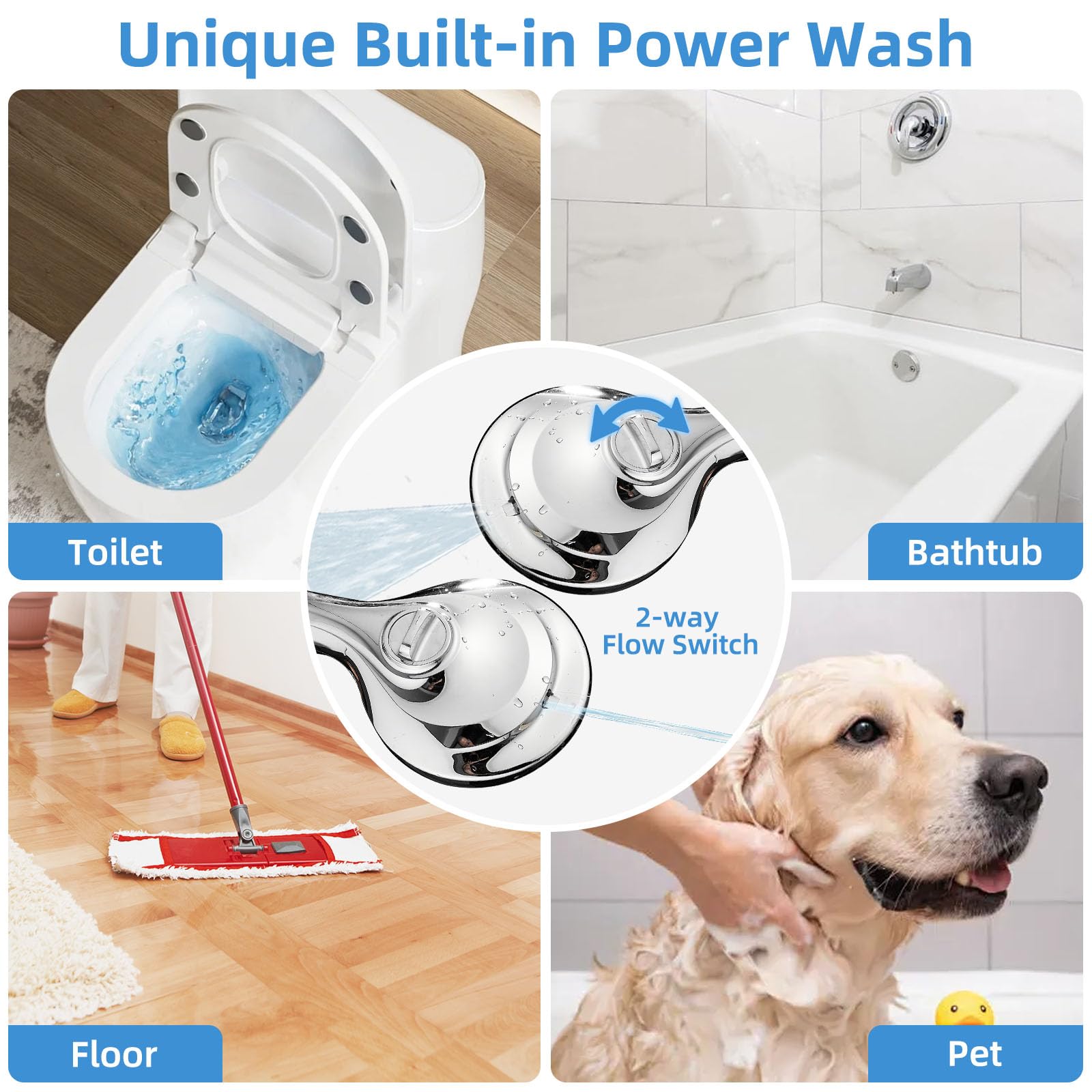All Metal Bathtub Faucet with Sprayer,Tub Spout with Shower Attachment,10 Settings Hand held Filtered Shower with ON/OFF Pause Switch,Bathtub Faucet with Diverter