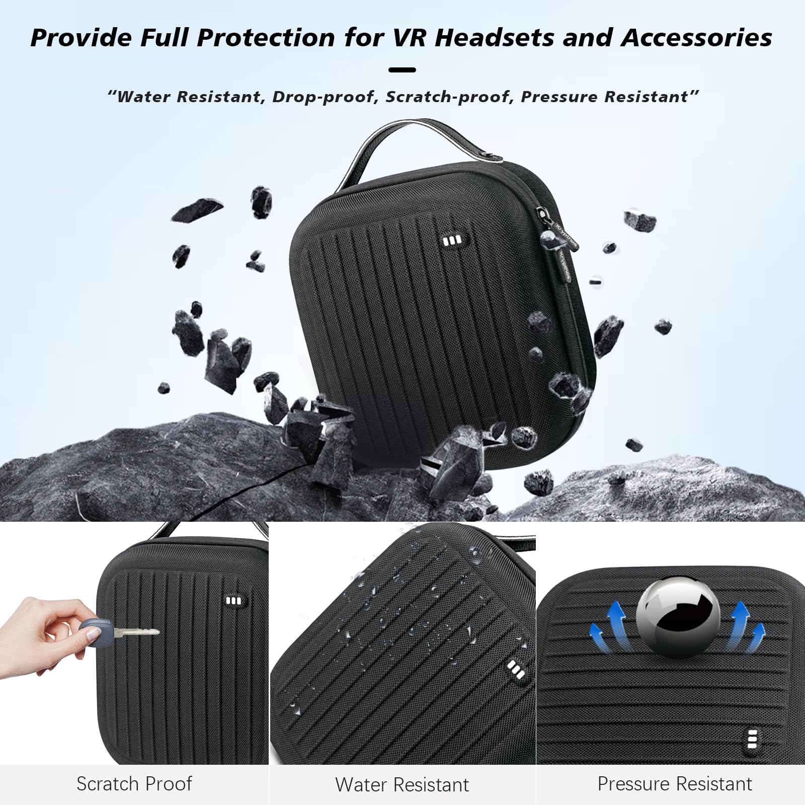 Krypthos Hard Carrying Case Compatible with Meta Quest 3S/Quest 3/Quest 2/Vision Pro, Portable VR Gaming Headset and Touch Controllers Case with Lens Protector, for Travel and Home Storage (Black)