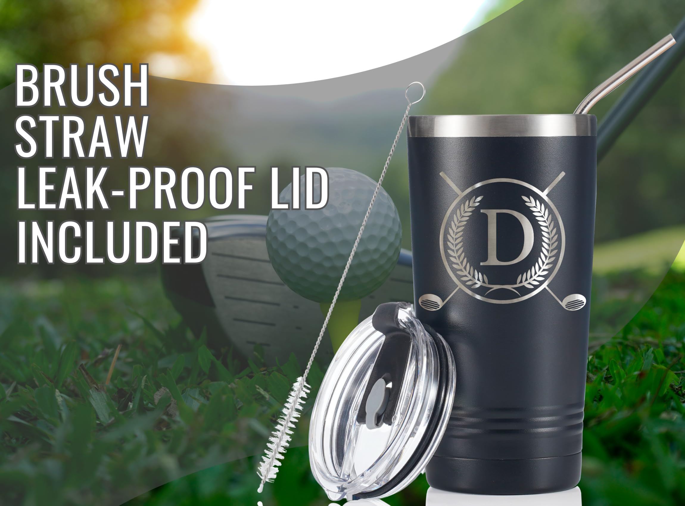 Onebttl Golf Gifts for Men with Initial for Golfer & Golf Lovers, 20oz Travel Mug with Golf Design, Perfect Gifts for Men, Birthday, Christmas - D
