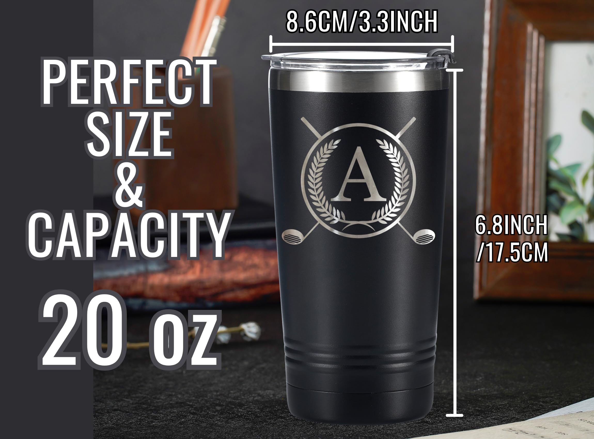Onebttl Golf Gifts for Men with Initial for Golfer & Golf Lovers, 20oz Travel Mug with Golf Design, Perfect Gifts for Men, Birthday, Christmas - A