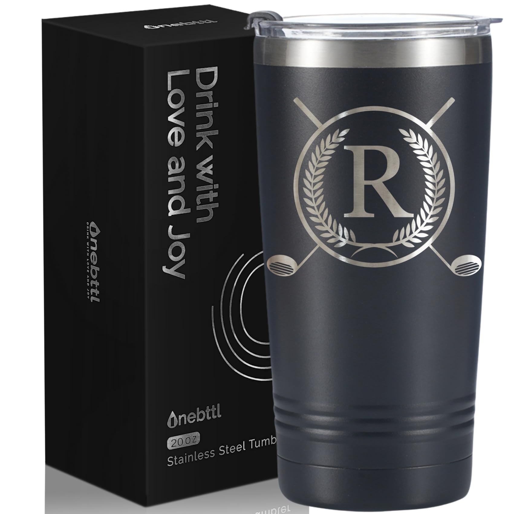 Onebttl Golf Gifts for Men With Initial - 20oz Travel Mug With Golf Design, Perfect for Golfers & Lovers, Birthday, Christmas - R